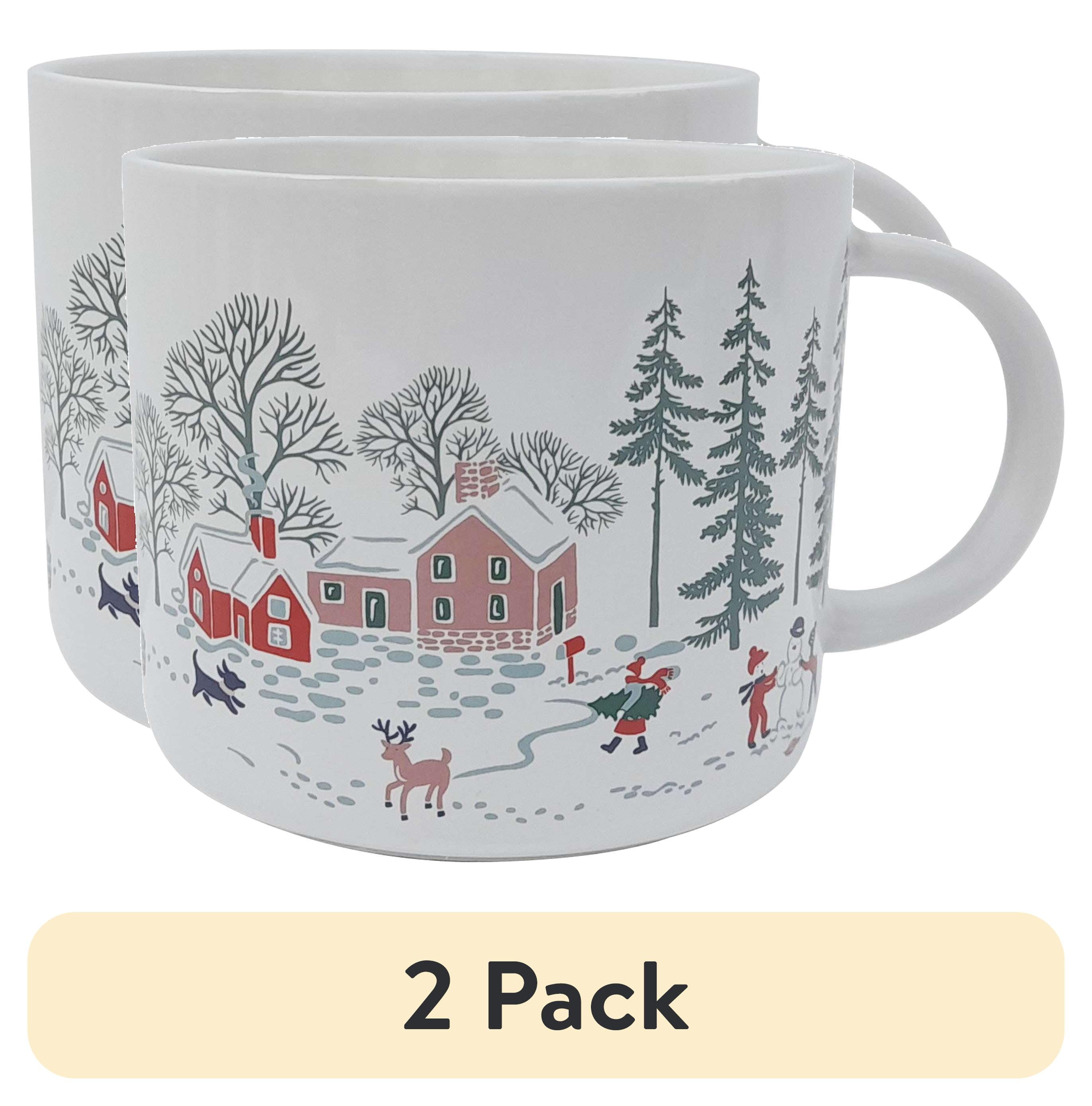 (2 pack) Mainstays 2-Wick 13-ounce Reusable Village Holiday Coffee Mug ...