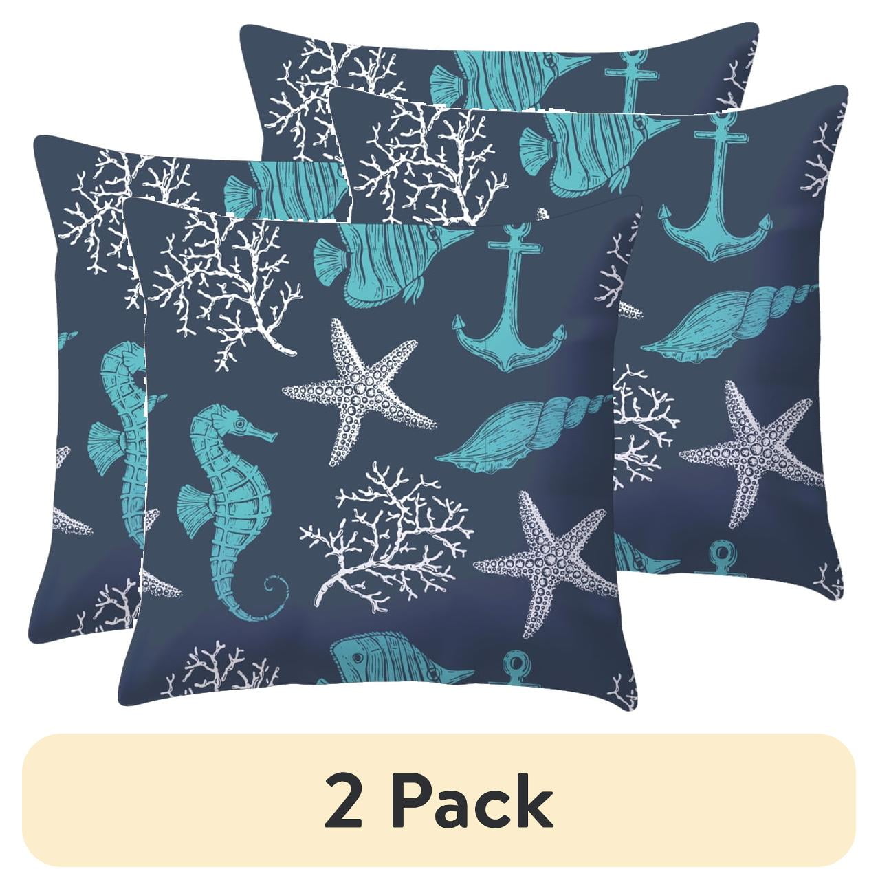 (2 pack) Mainstays 2-pack Starfish Sealife Reversible Outdoor Throw ...