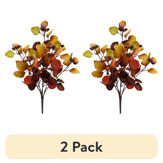 (2 pack) Mainstays 20in Indoor Artificial Eucalyptus Bush, Brown and ...