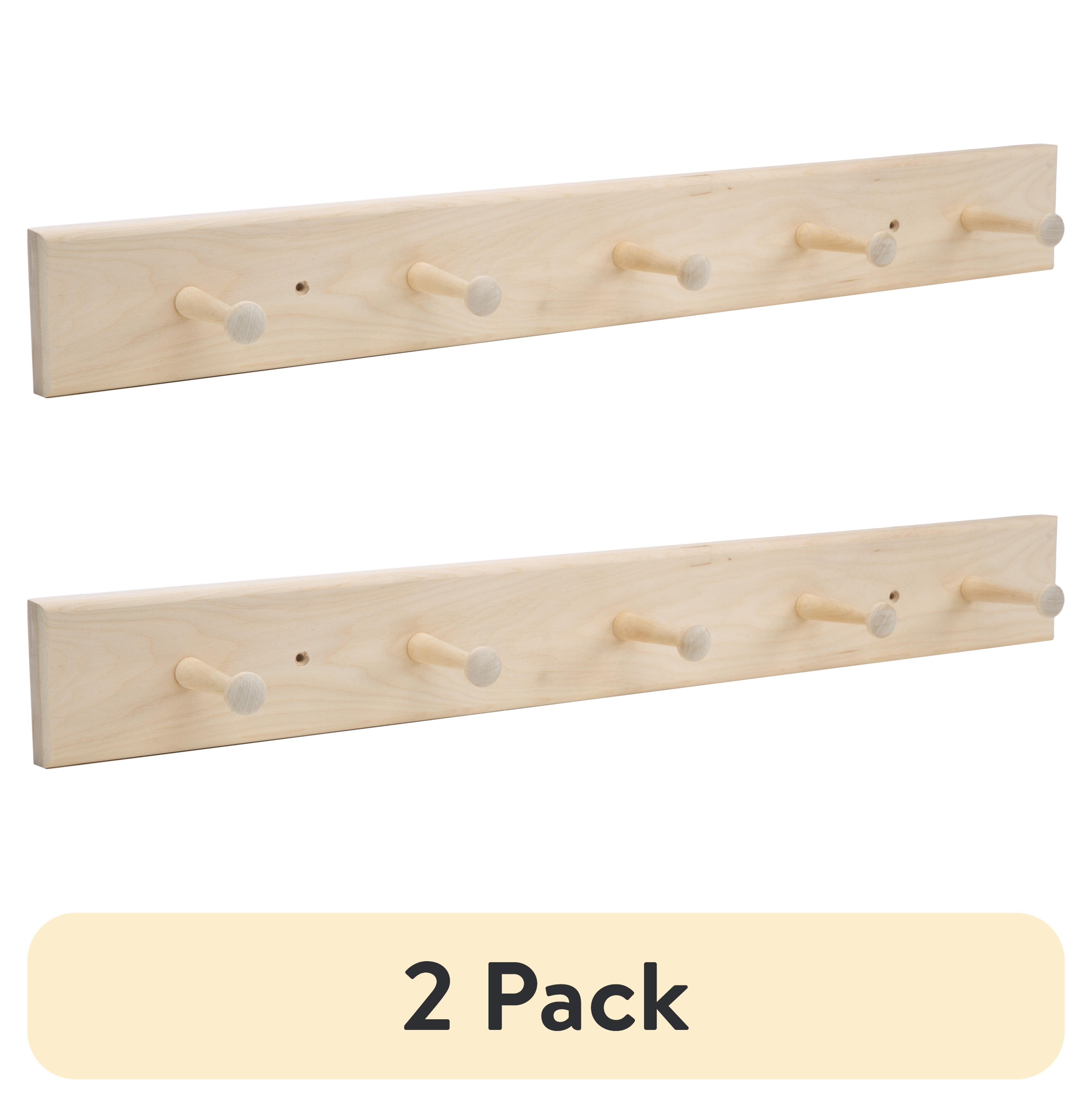 (2 pack) Mainstays 27 in. Wall Mounted Unfinished Wood Hook Rack, 5 ...