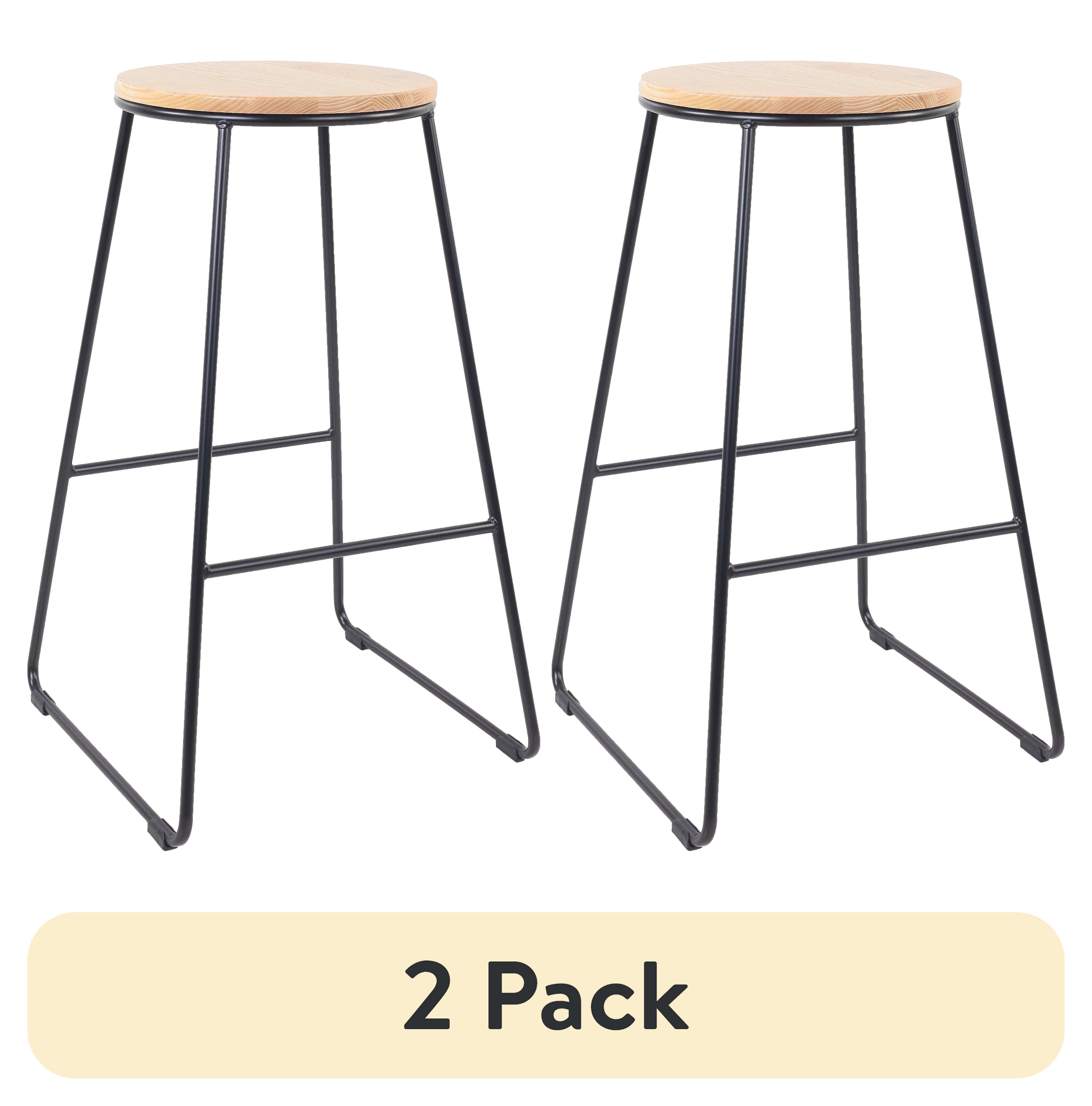 (2 pack) Mainstays 28"H Backless Stool Black Metal Base with Natural ...