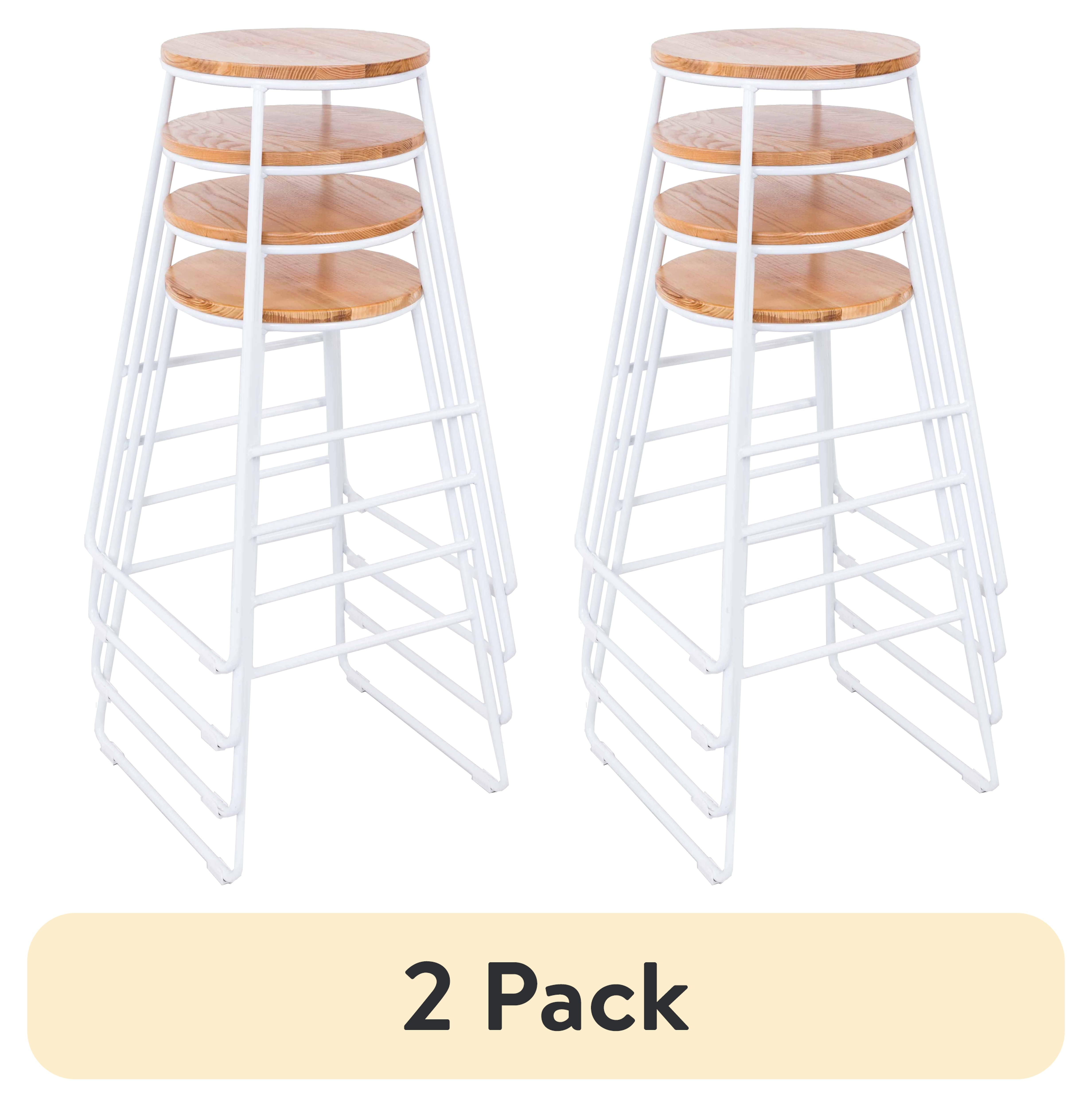 (2 pack) Mainstays 28"H Backless Stool White Metal Base with Natural ...