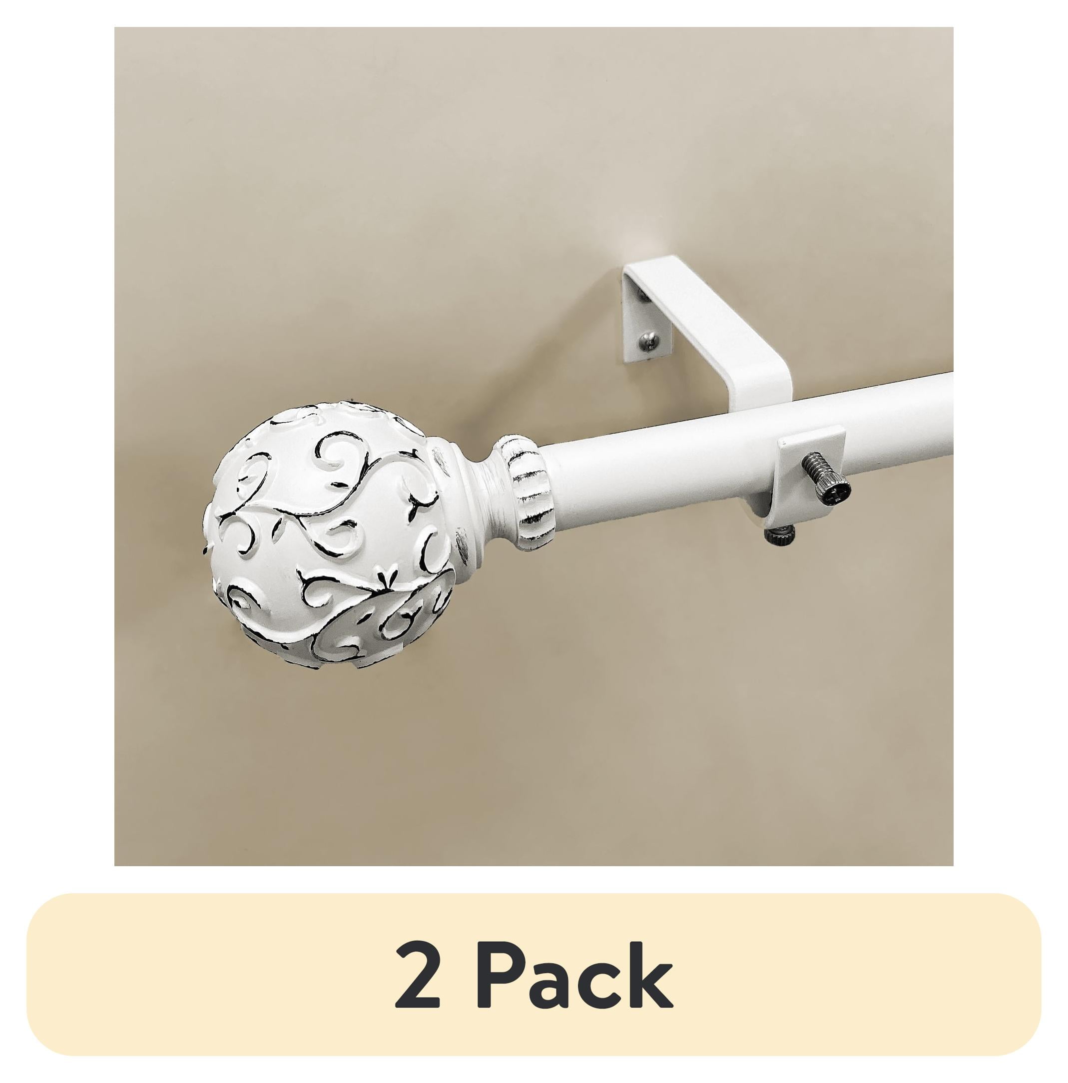 (2 pack) Mainstays 3/4" Filigree Ball Single Curtain Rod, White, 30-84 ...