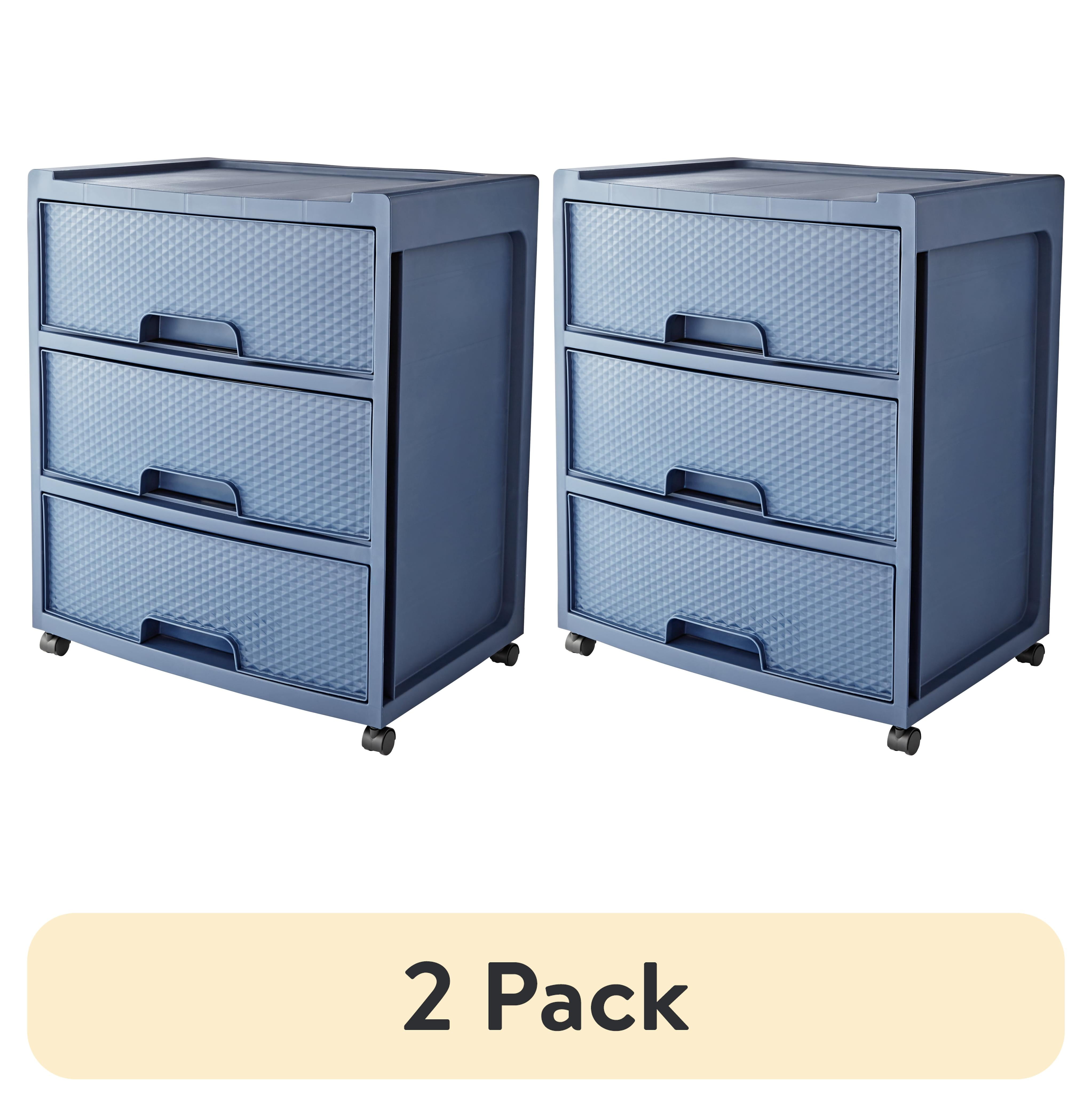 (2 pack) Mainstays 3 Drawer Wide Diamond Plastic Storage Cart, Cove ...