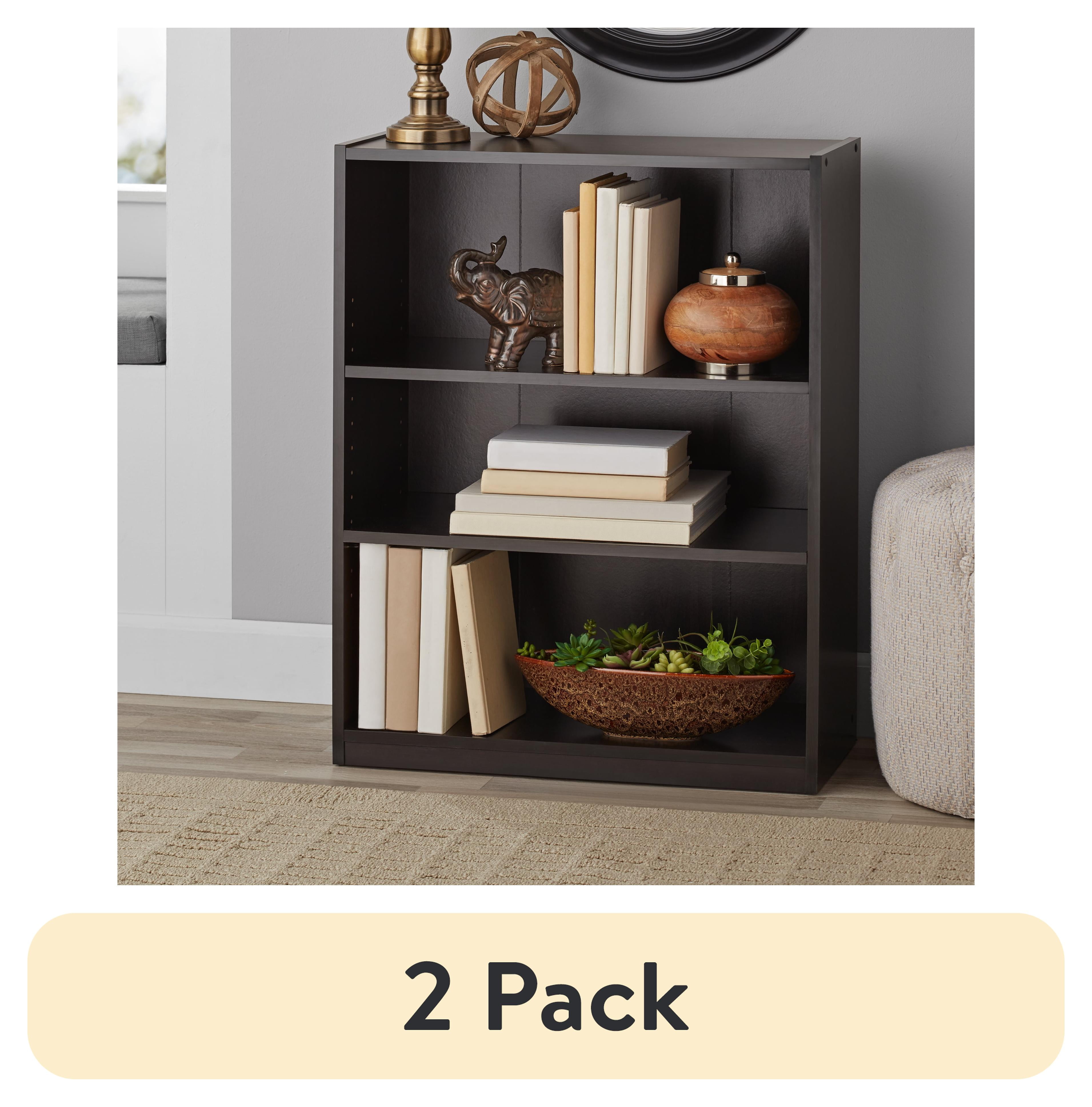 (2 pack) Mainstays 3-Shelf Bookcase with Adjustable Shelves, Espresso ...
