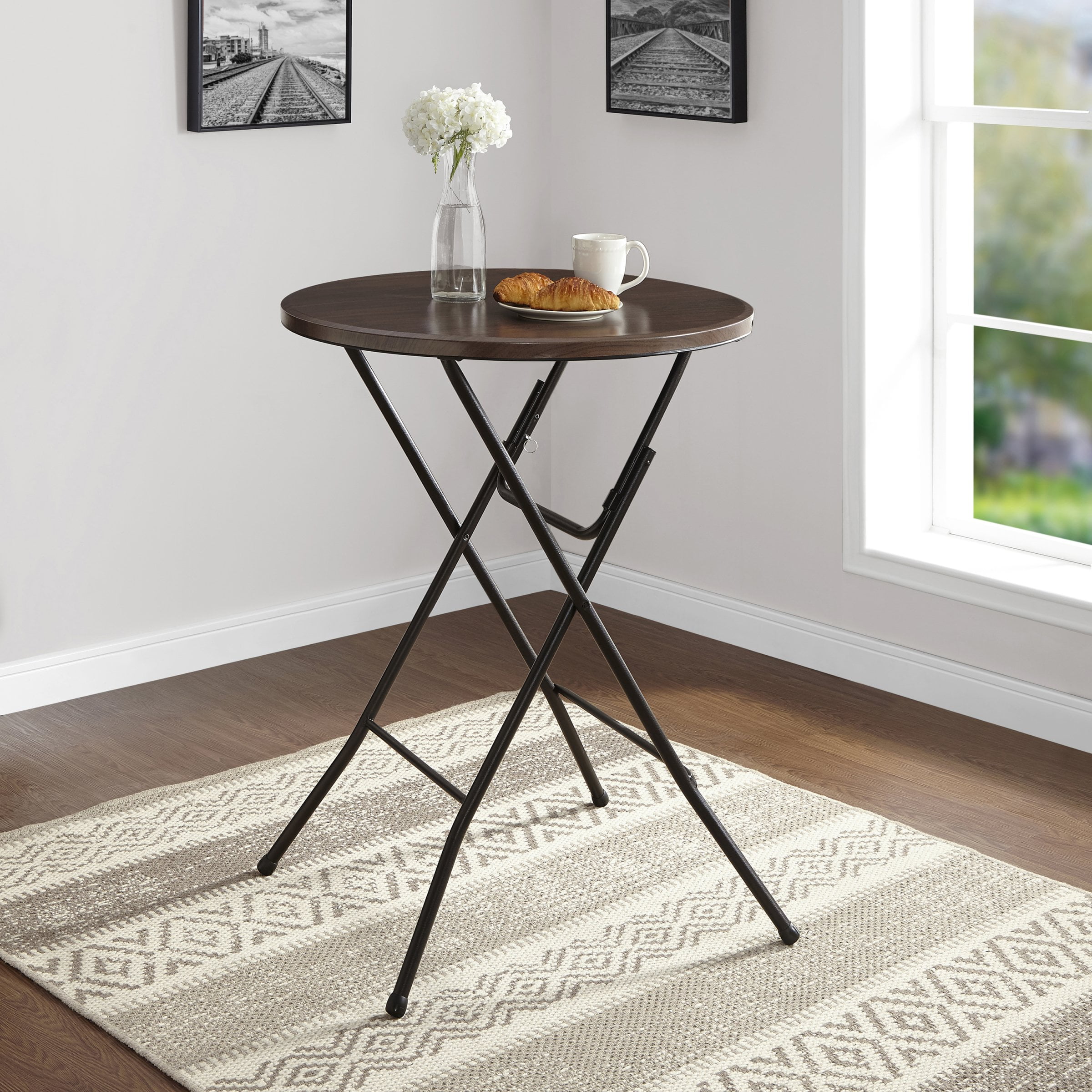 (2 pack) Mainstays 31" Round High-Top Folding Table, Walnut - Walmart.com
