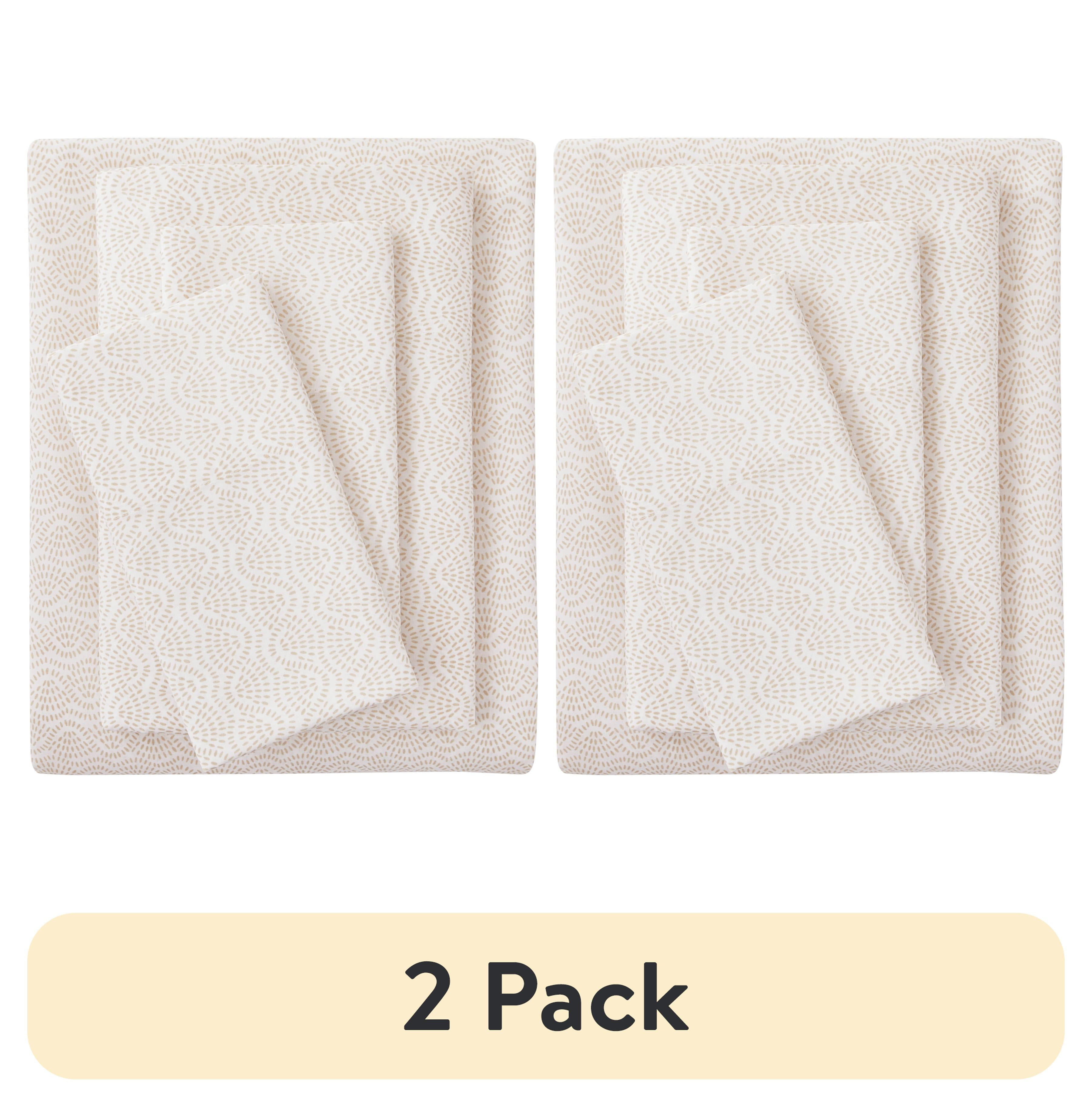 (2 pack) Mainstays 4-Piece 300 Thread Count Beige Geo Cotton Blend Percale Bed Sheet Set, Full ...