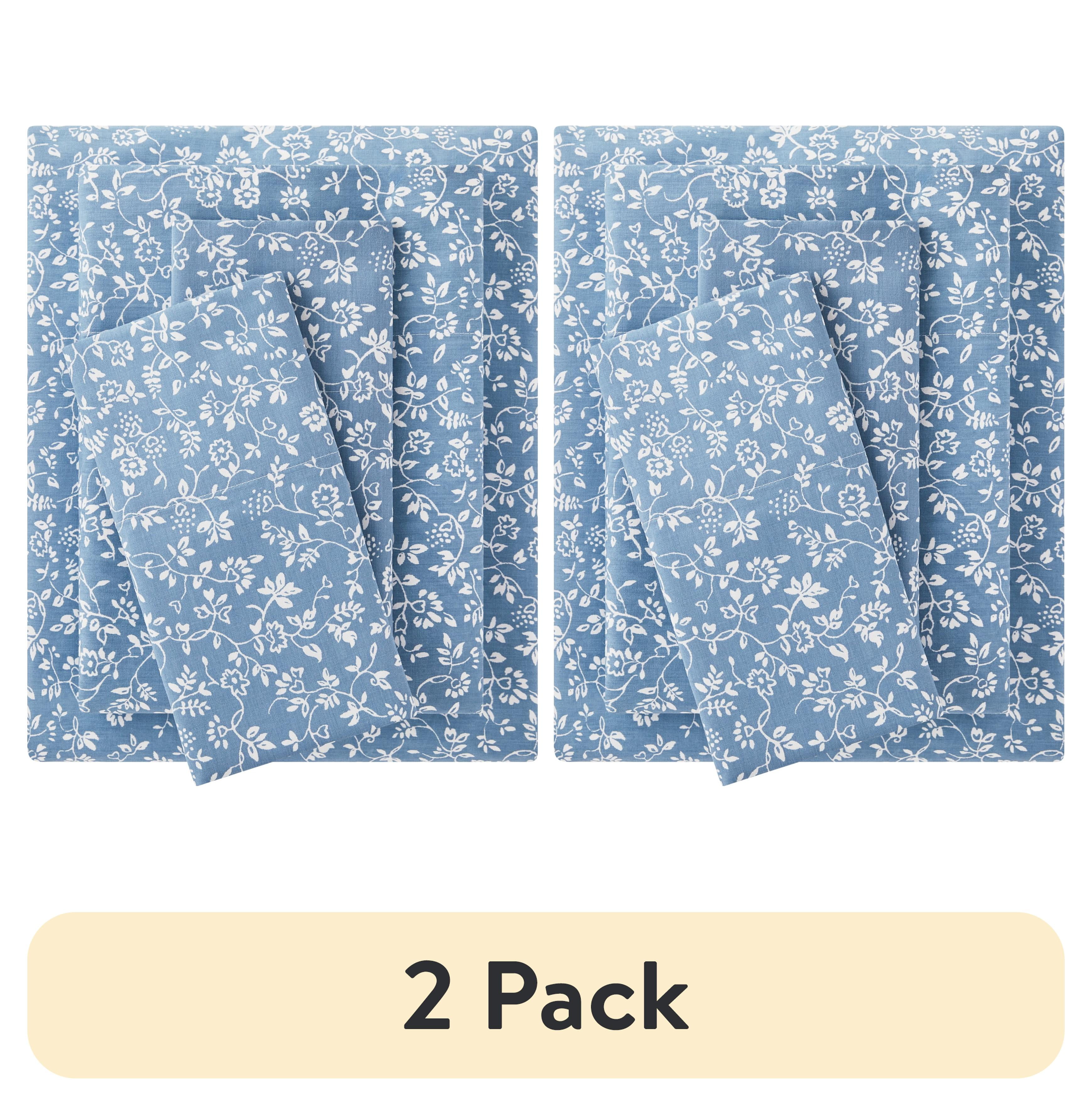 (2 pack) Mainstays 4-Piece 300 Thread Count Blue Floral Print CVC ...