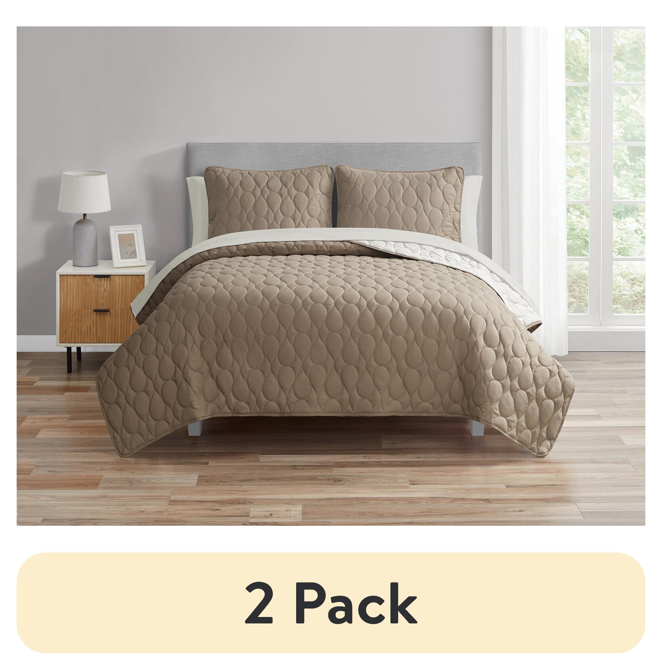 (2 pack) Mainstays 5 Piece Tan Reversible Quilt in a Bag with Sheets ...