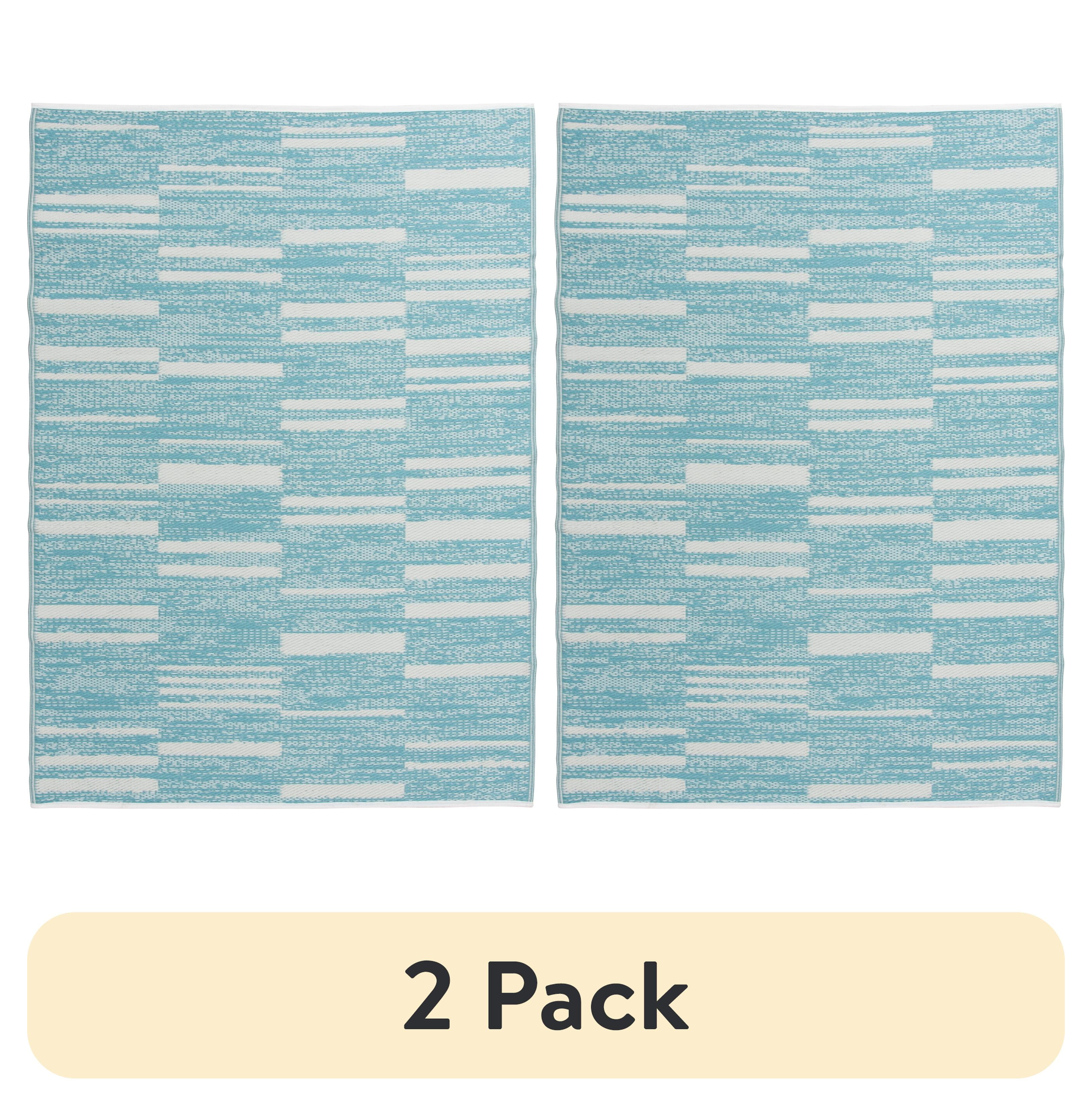 (2 pack) Mainstays 5' x 7' Teal Geo Stripe Reversible Outdoor Plastic ...