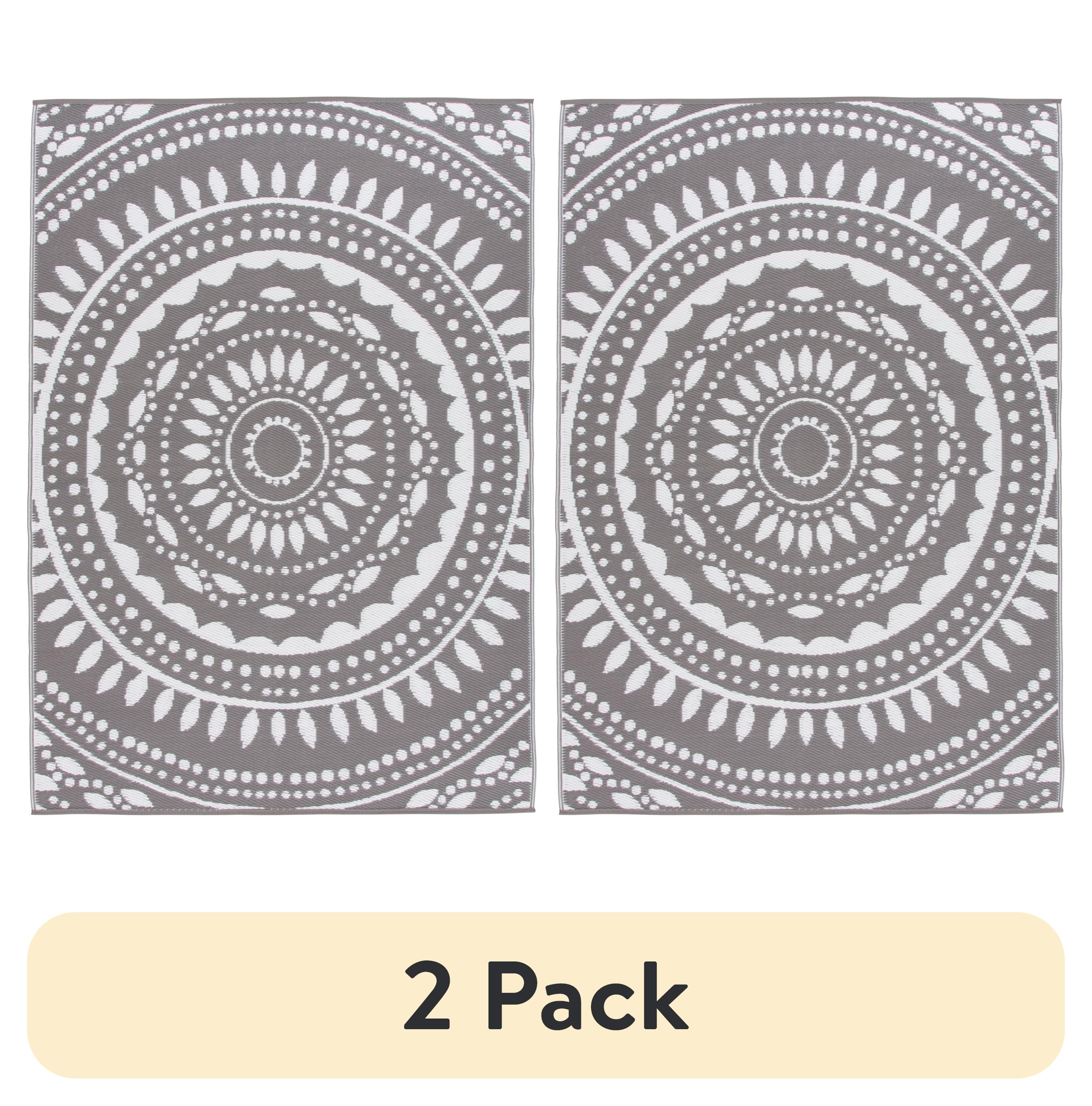 (2 pack) Mainstays 5'x7' Gray Medallion Plastic Outdoor Area Rug ...