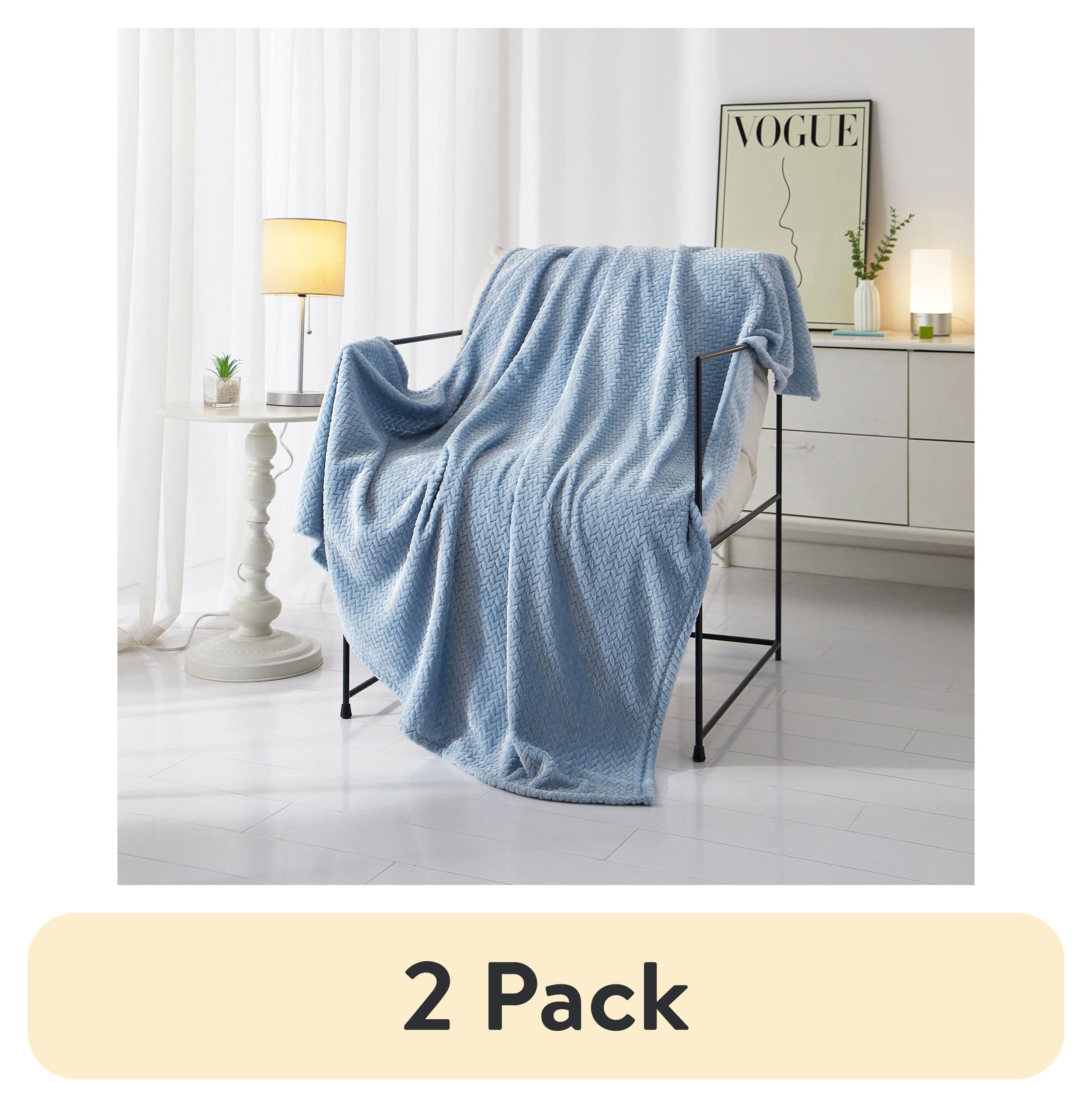 (2 pack) Mainstays Cozy Textured Plush Throw Blanket, Blue, 50"x60" All ...