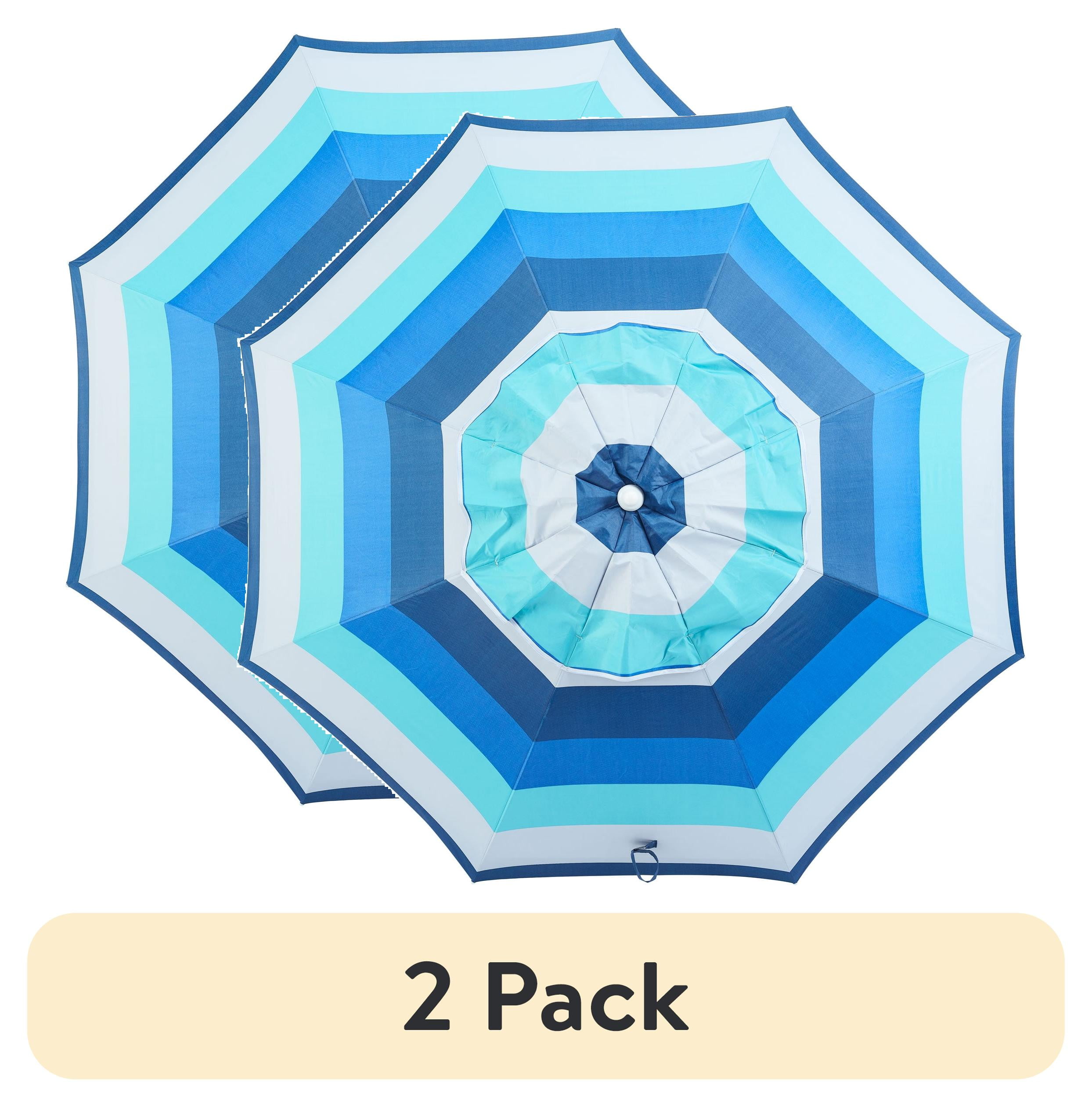 (2 pack) Mainstays 6' Blue Stripe Portable Beach Umbrella, UV ...