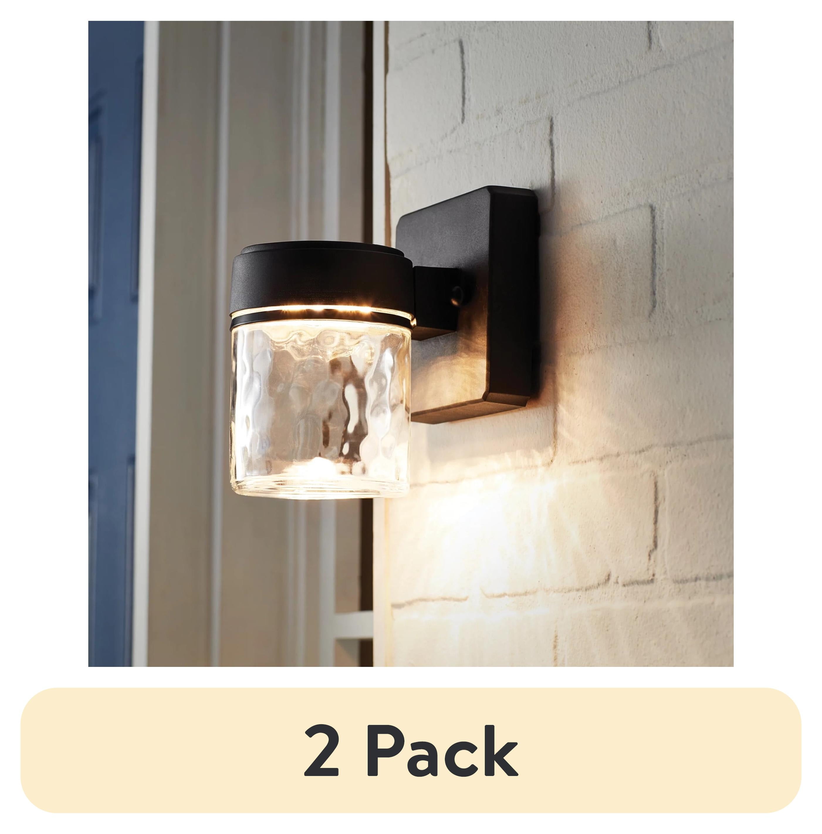 (2 pack) Mainstays 6" Outdoor Black Integrated LED Wall Light, Glass ...