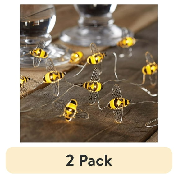 (2 pack) Mainstays 6ft Bumble Bee Indoor LED Fairy String Lights with Battery Operated Automatic ...
