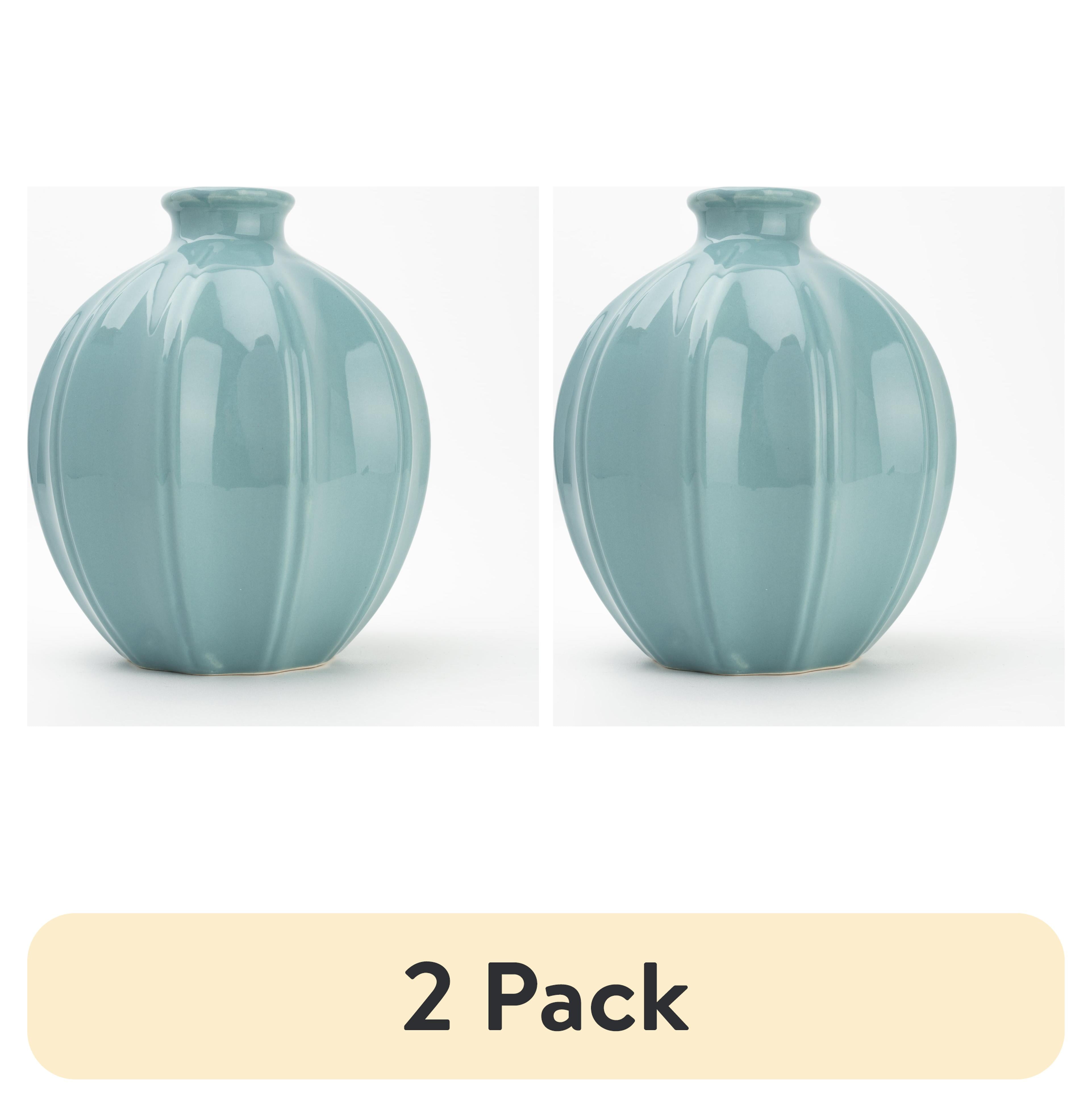 Mainstays 2 Pack 7.5 Inch Solid Blue Ceramic Vases Home Decorative ...