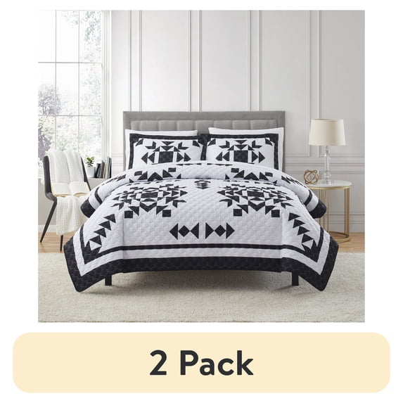 (2 pack) Mainstays 7 Piece Black & White Quilt Set with Sheets, Queen ...