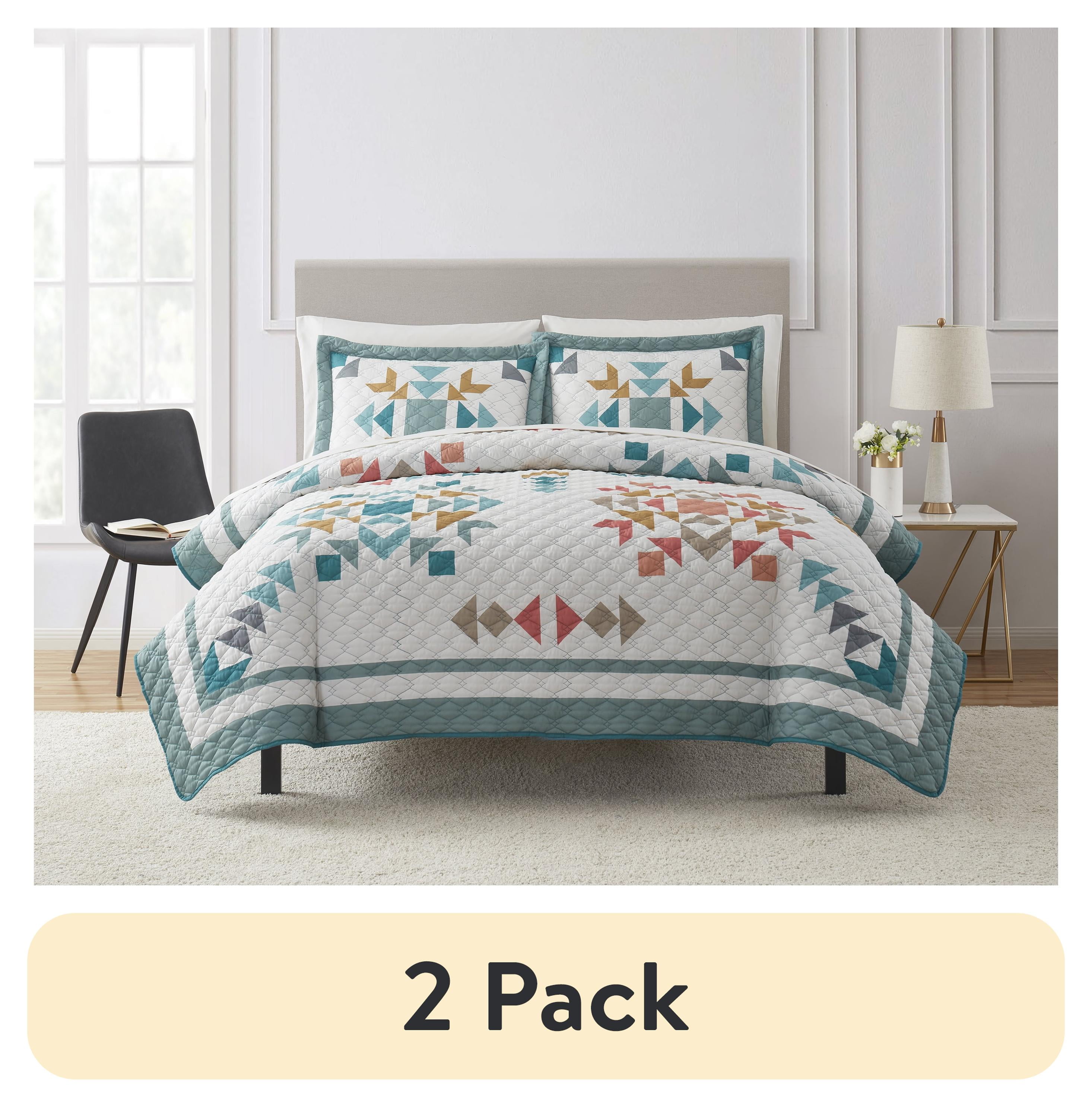 (2 pack) Mainstays 7 Piece Multicolor Quilt Set with Sheets, Queen ...