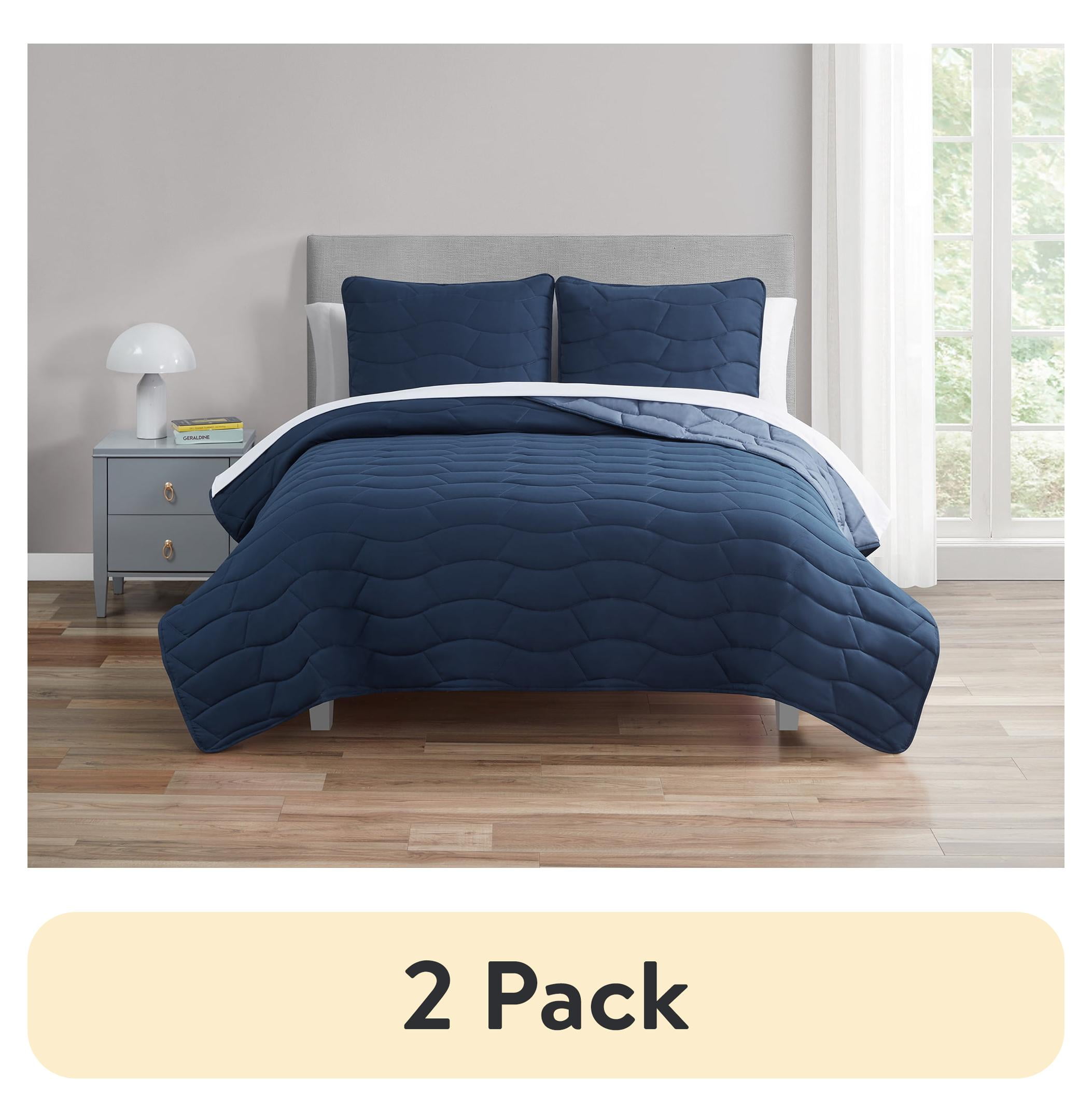 (2 pack) Mainstays 7 Piece Navy Reversible Quilt in a Bag with Sheets ...