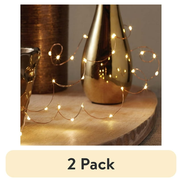 (2 pack) Mainstays 8.3ft Copper Wire Indoor LED Fairy String Lights ...