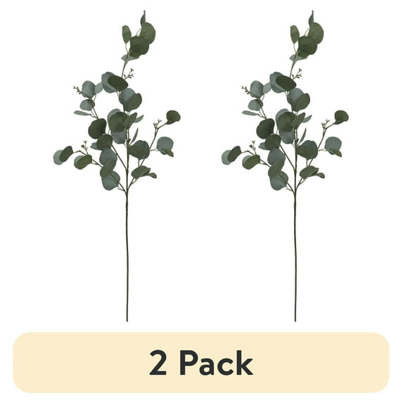 (2 pack) Mainstays Artificial Green Round Leaf Eucalyptus Stem, 34in ...