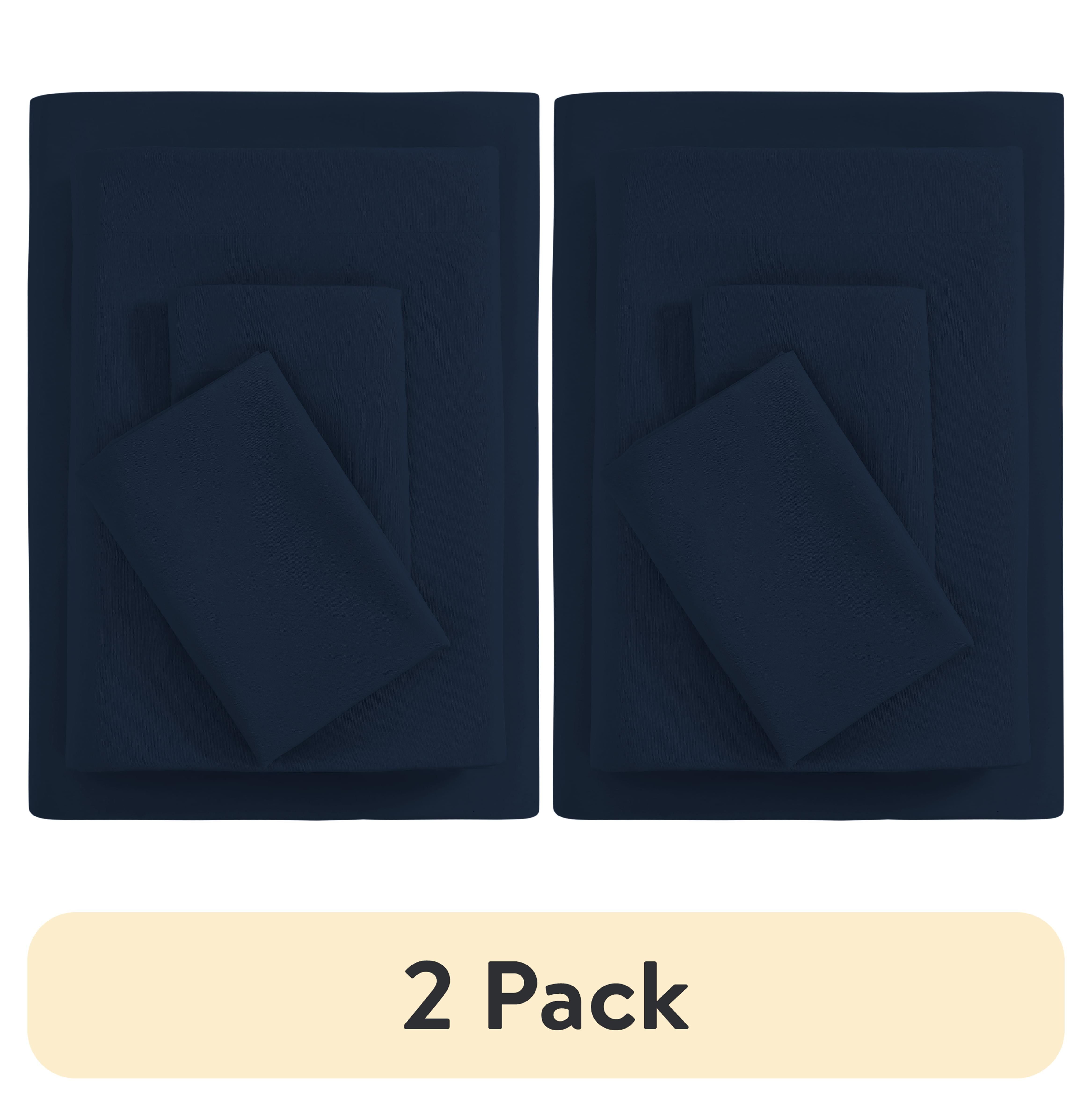 (2 pack) Mainstays Basic Value Microfiber Bed Sheet Set, Navy Blue ...