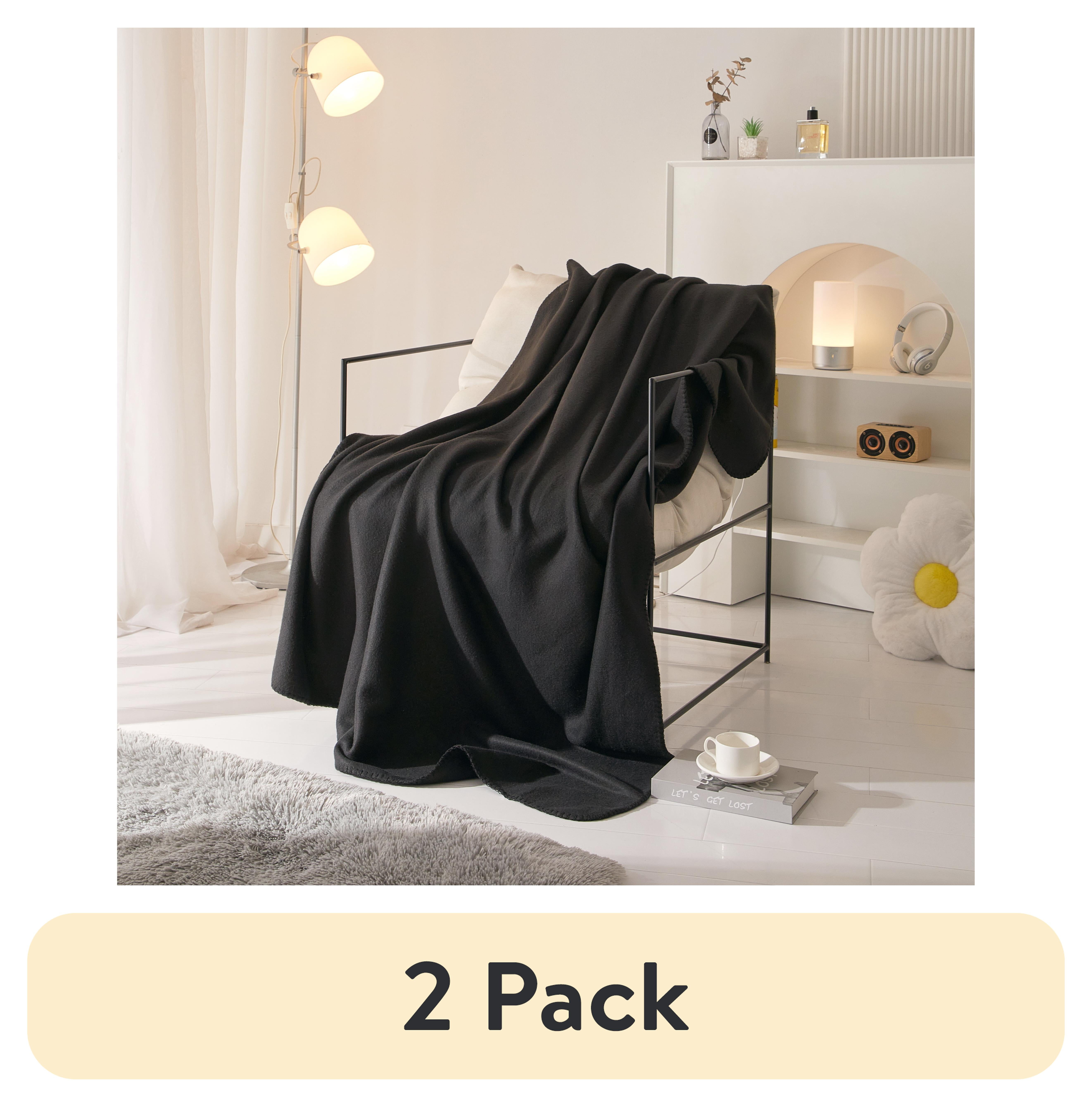 Mainstays 2 Pack Black Fleece Throw Blanket 50x60 Unisex Cozy Recycled ...