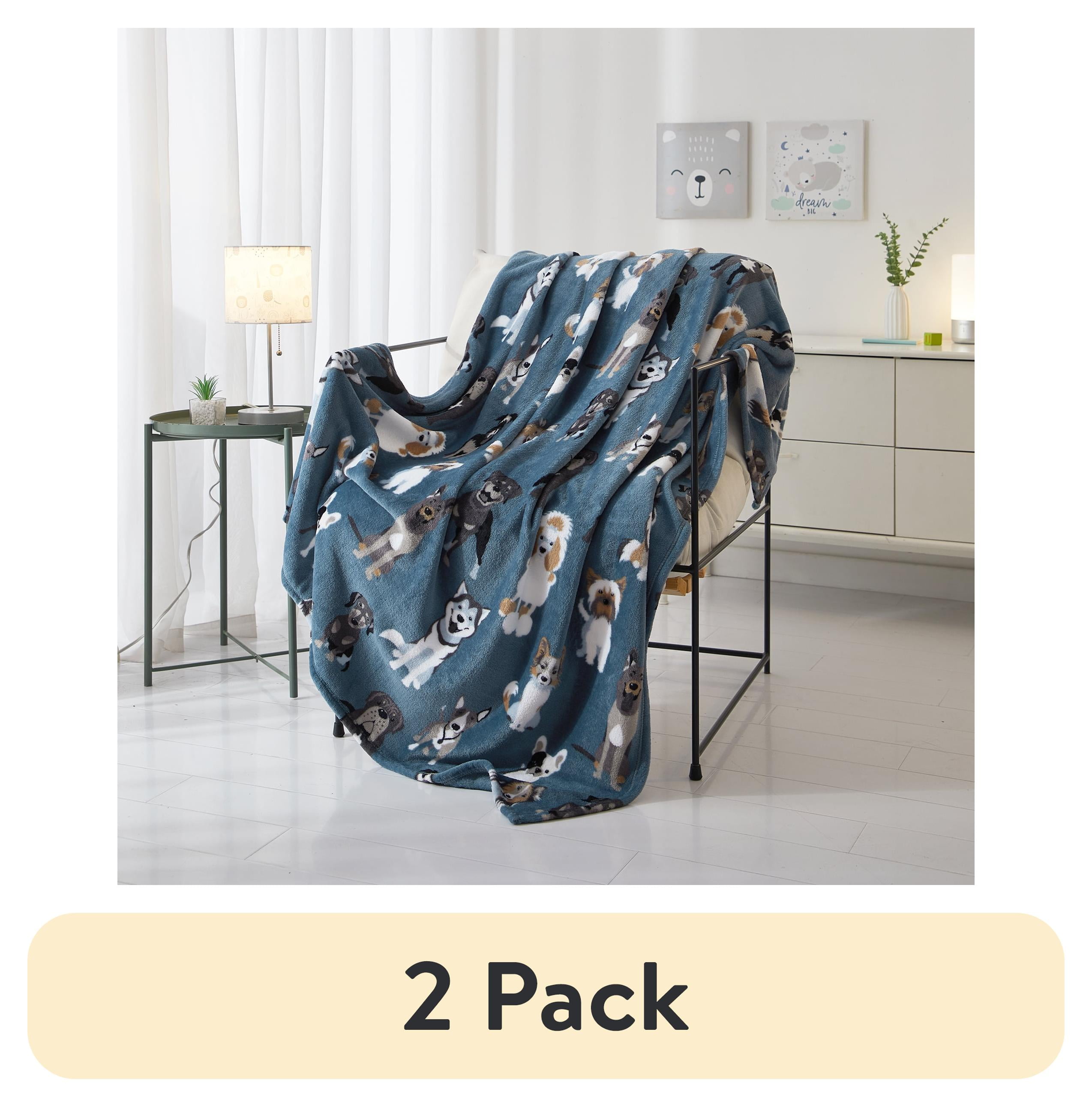 (2 pack) Mainstays Cozy Blue Dogs Plush Throw Blanket 50" x 60" All ...