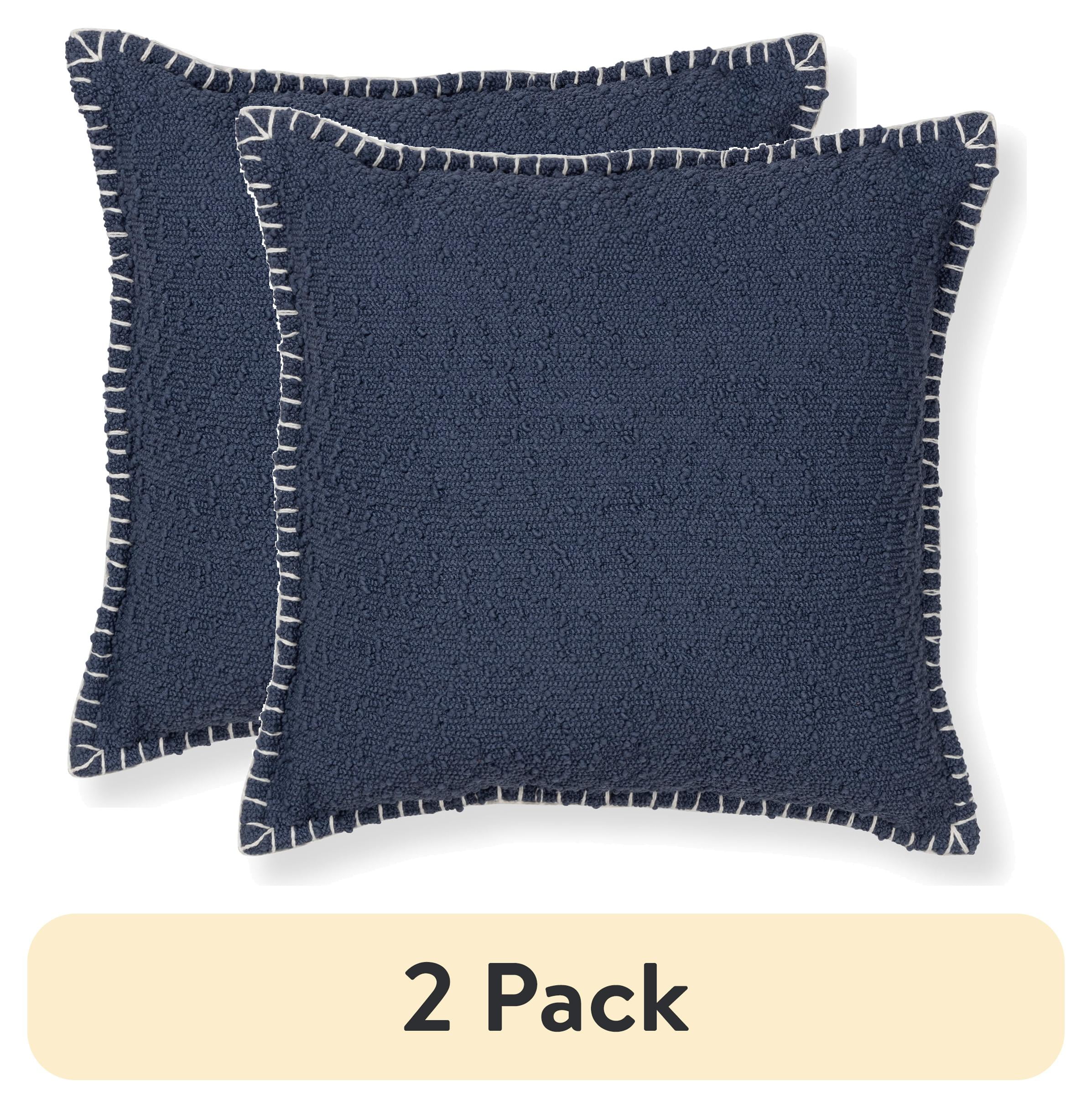 Mainstays 2 Pack Blue Decorative Pillow with Ivory Whipstitch Edges ...