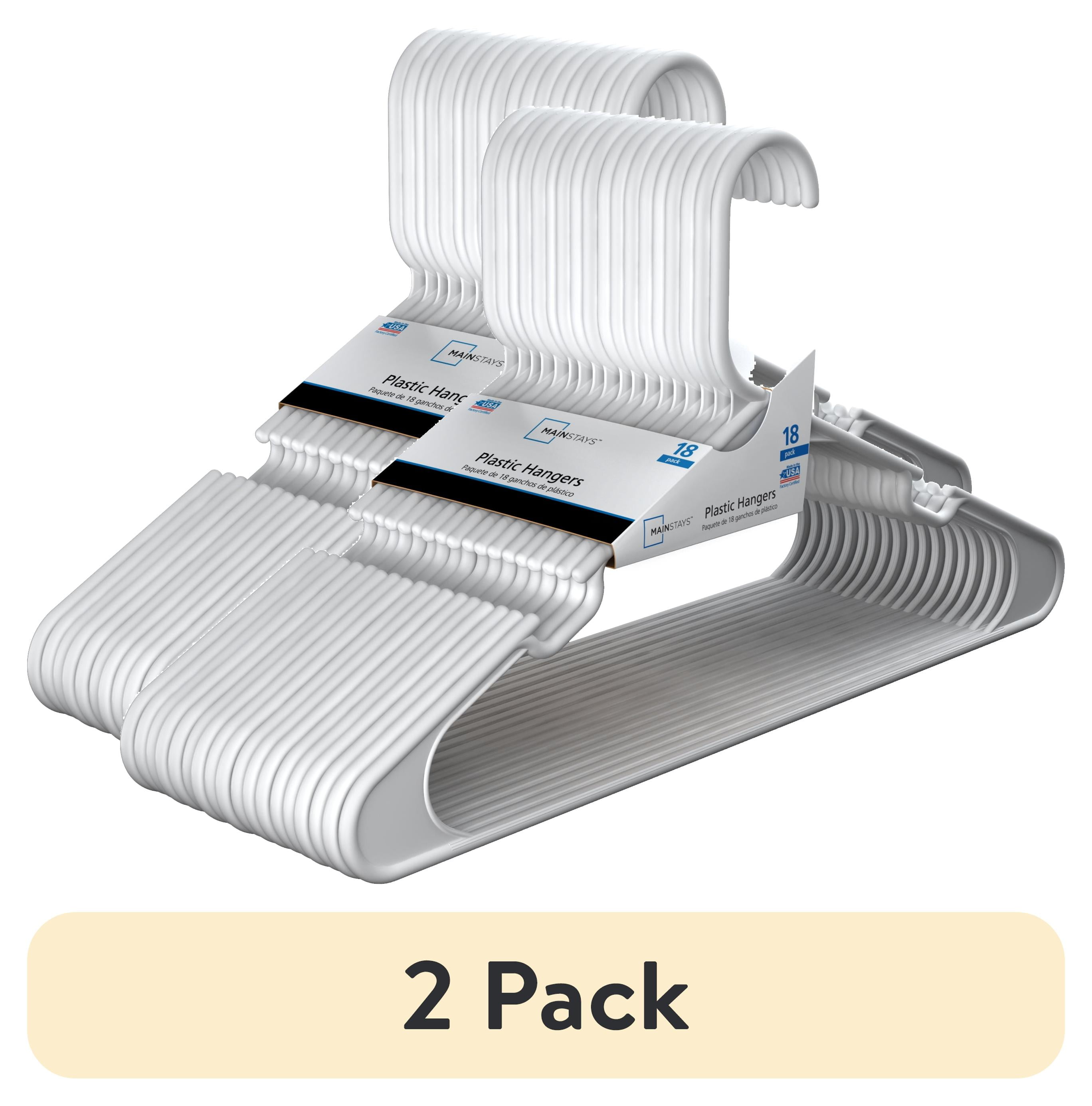 (2 pack) Mainstays Plastic Clothes Hangers, White, 18-Count ...