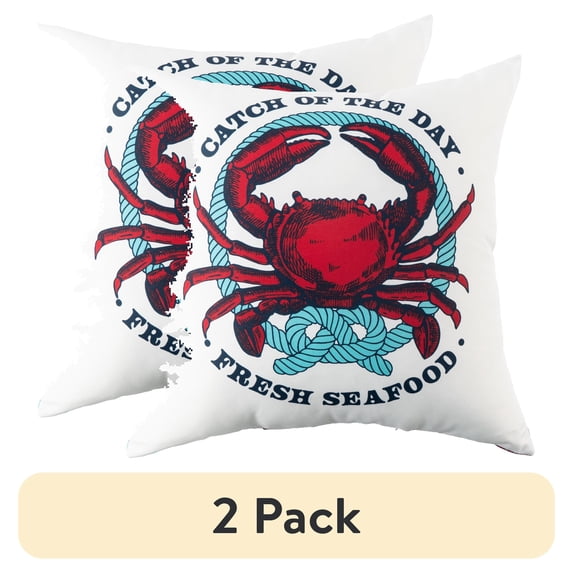(2 pack) Mainstays Coastal Crab Reversible Outdoor Throw Pillow 16 Inch ...