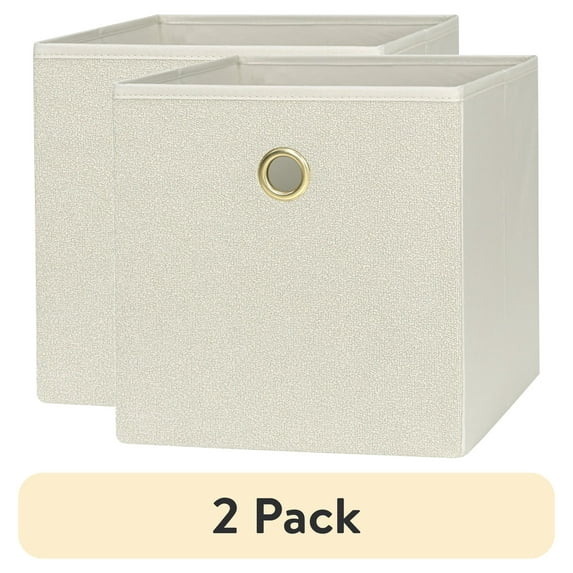 (2 pack) Mainstays Collapsible Fabric Cube Storage Bin, Beige Boucle ...