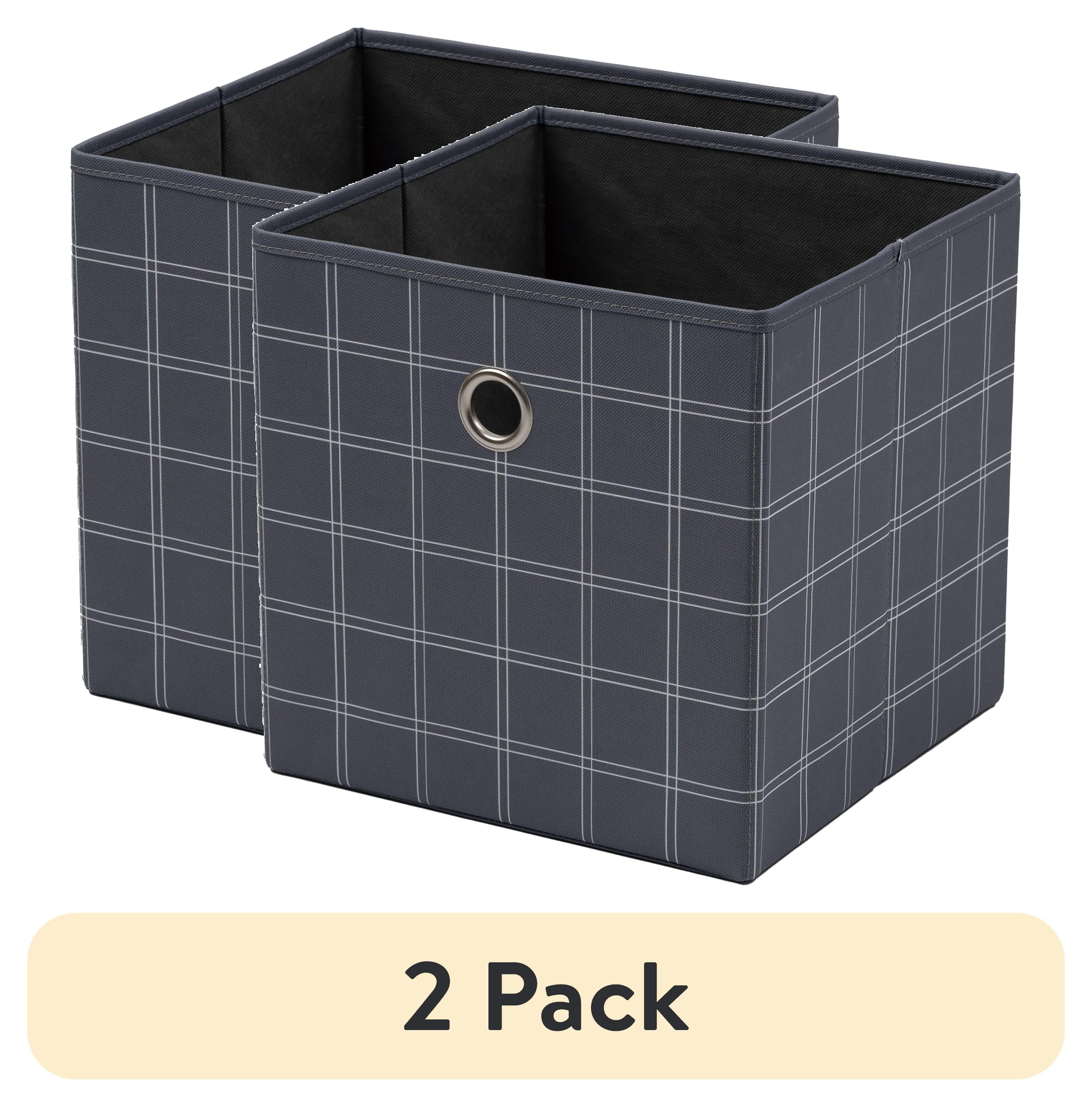 Mainstays Collapsible Fabric Storage Bin Gray Windowpane 10.5x10.5x10 ...