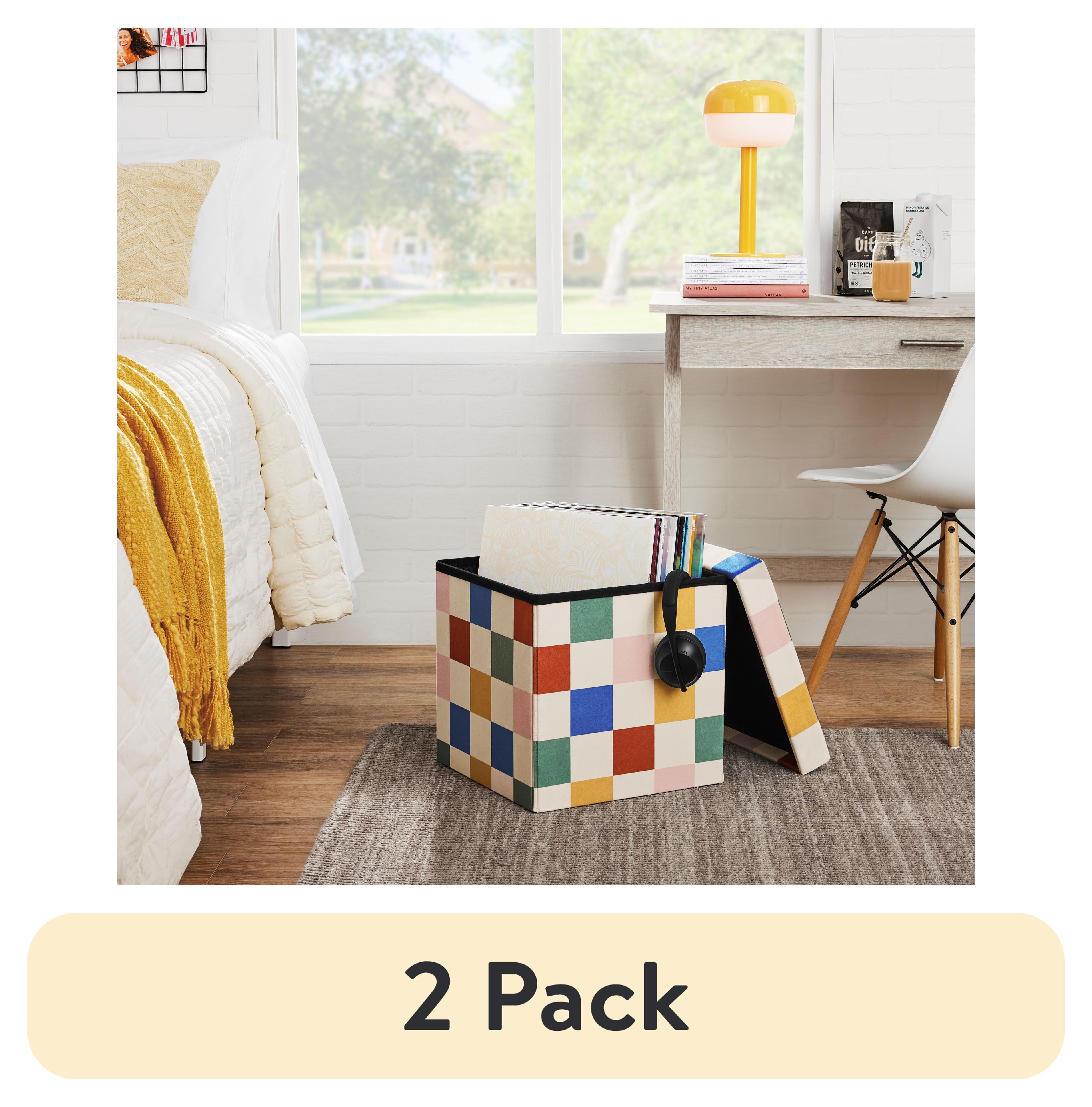 (2 pack) Mainstays Collapsible Storage Ottoman, Multi Color Check ...