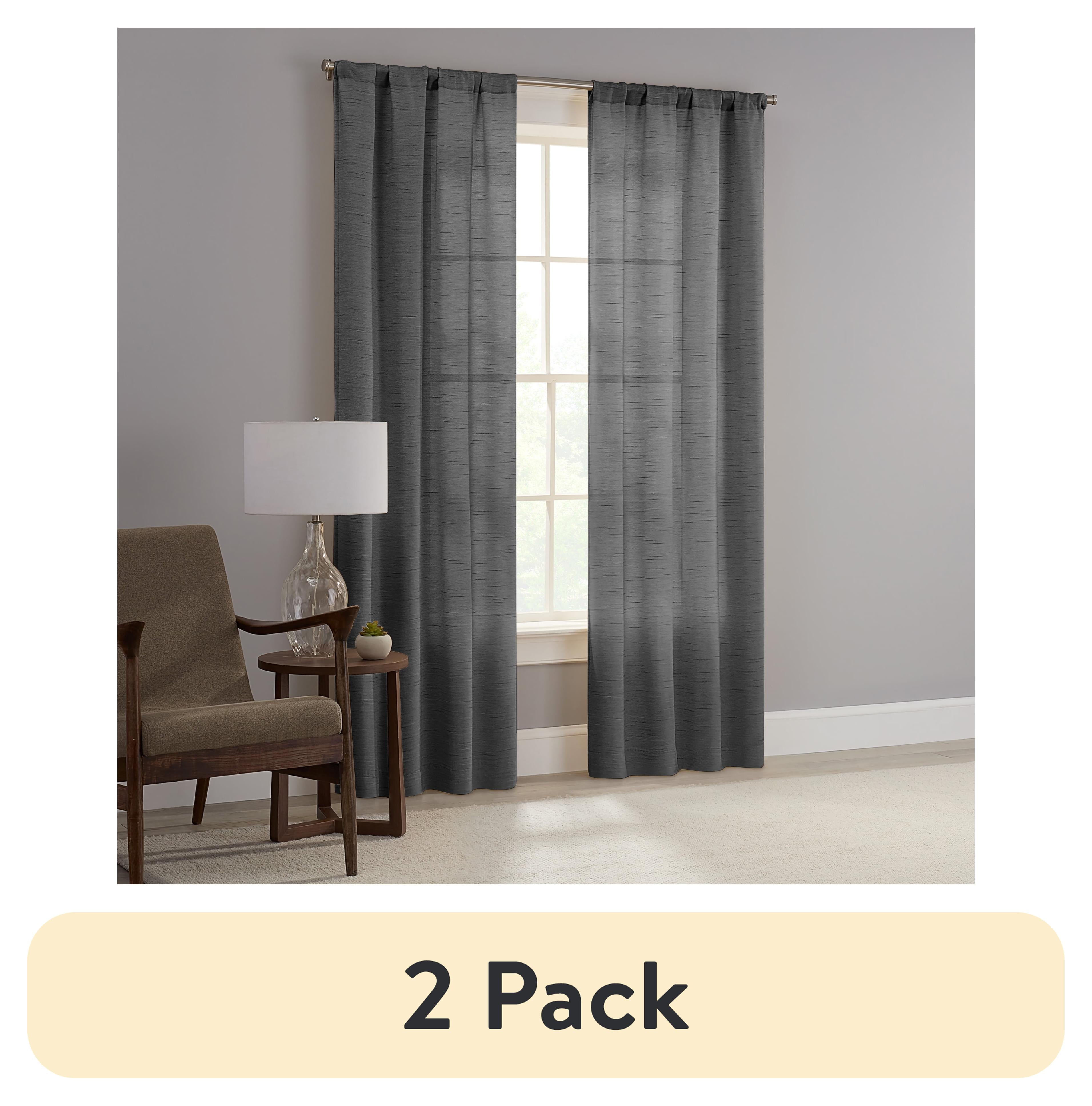Mainstays Como Textured Light Filtering Curtain Panels 37x84 Black ...