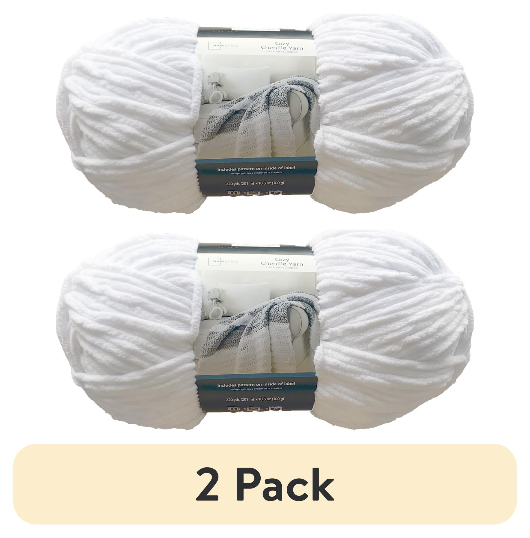 (2 pack) Mainstays Cozy Chenille Yarn, 220 yd, Arctic White, 100% ...
