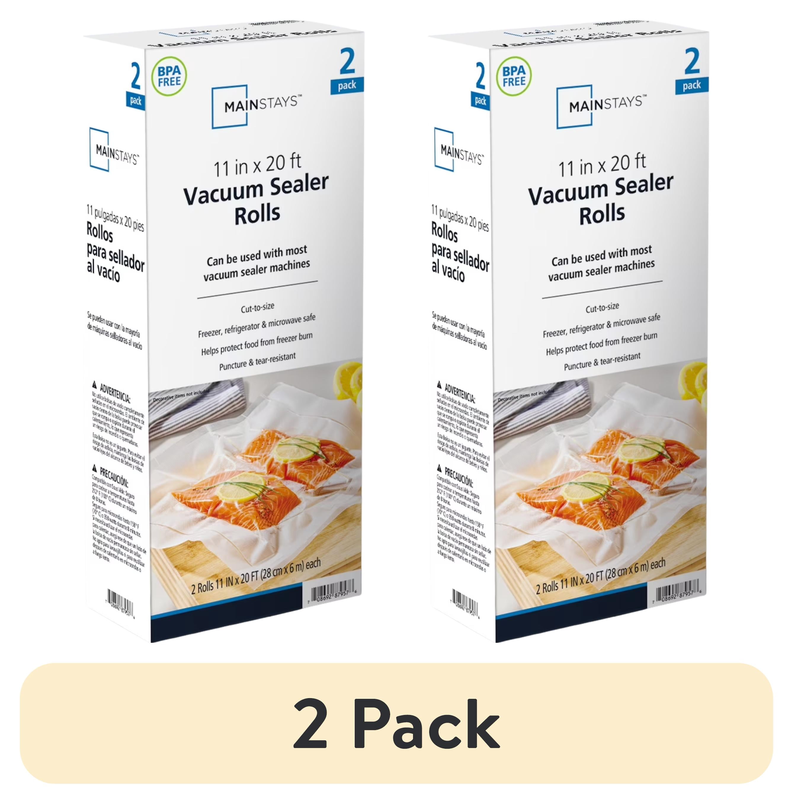 (2 pack) Mainstays 11" x 20" Vacuum Sealer Bag Rolls, 2-Count Vacuum ...
