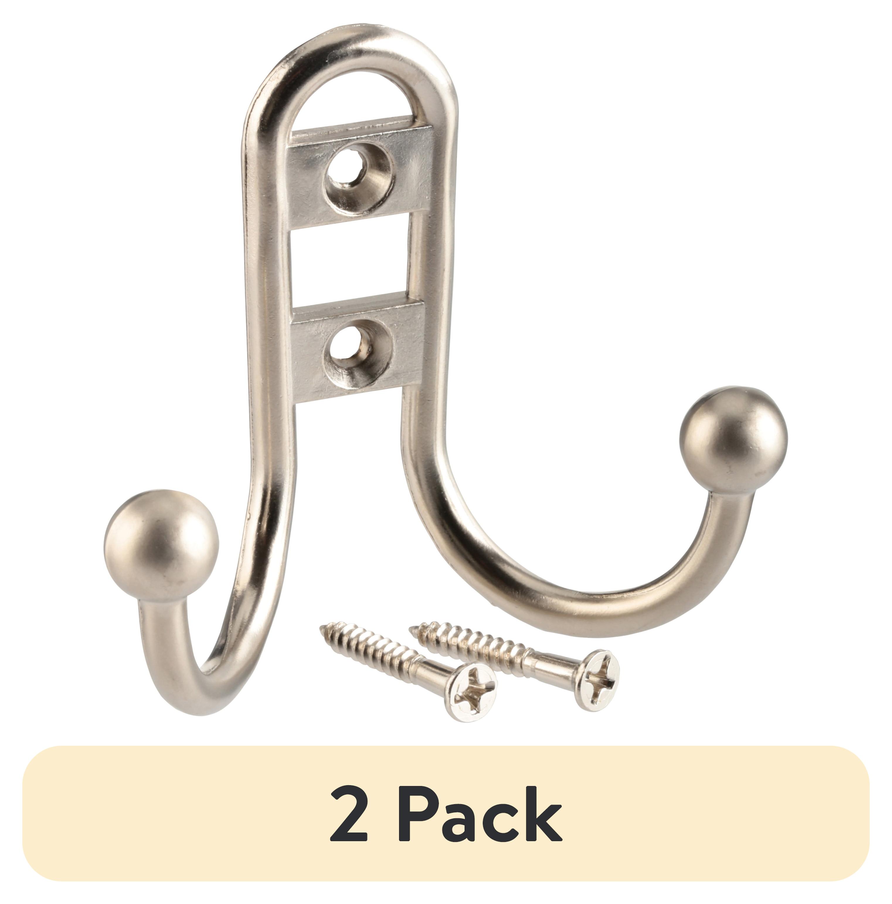 (2 pack) Mainstays, Double-Hook Coat Hook, Satin Nickel, Mounting ...