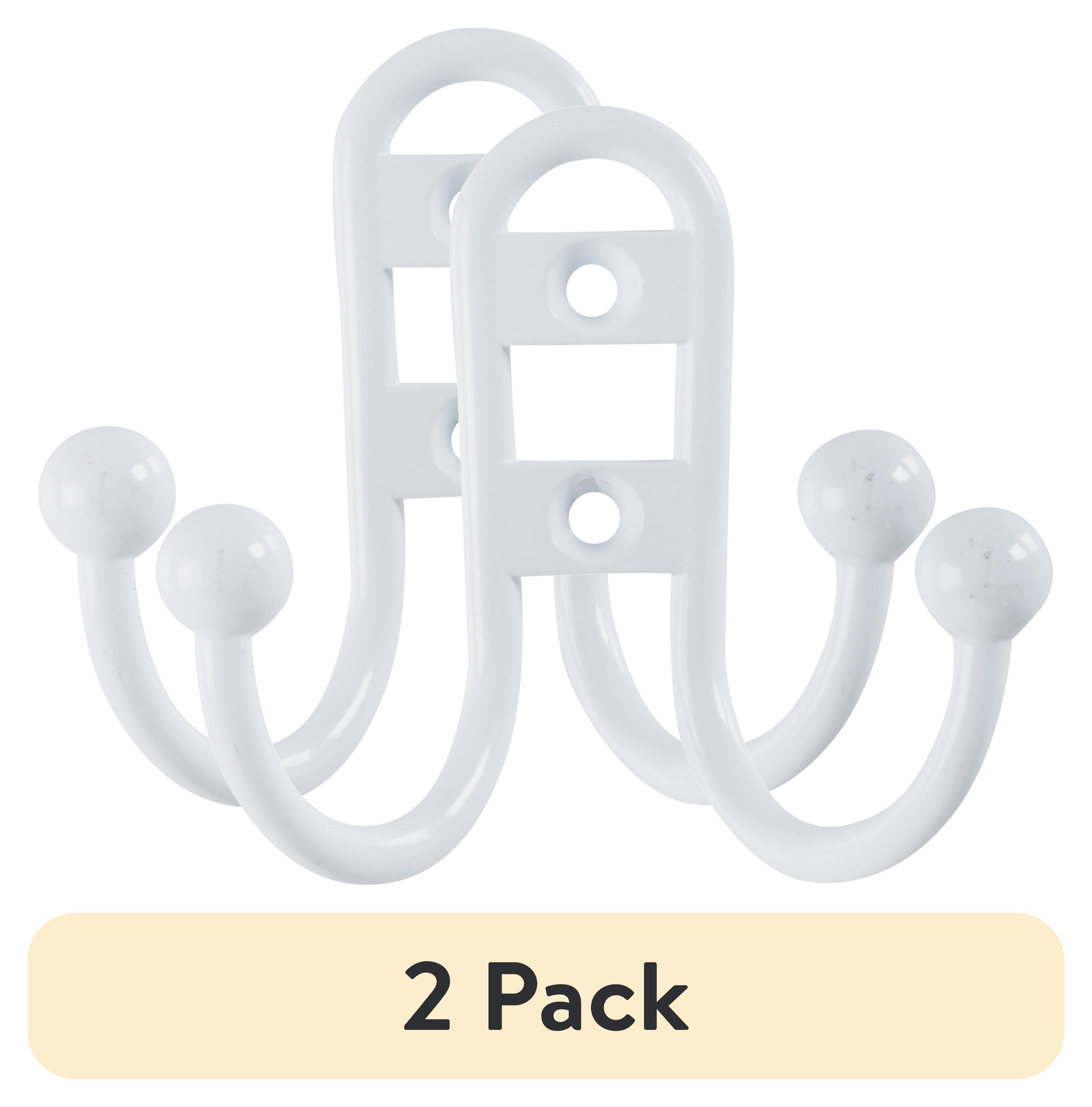 (2 pack) Mainstays, Double Hook White Metal Hooks, for Hanging Towels ...