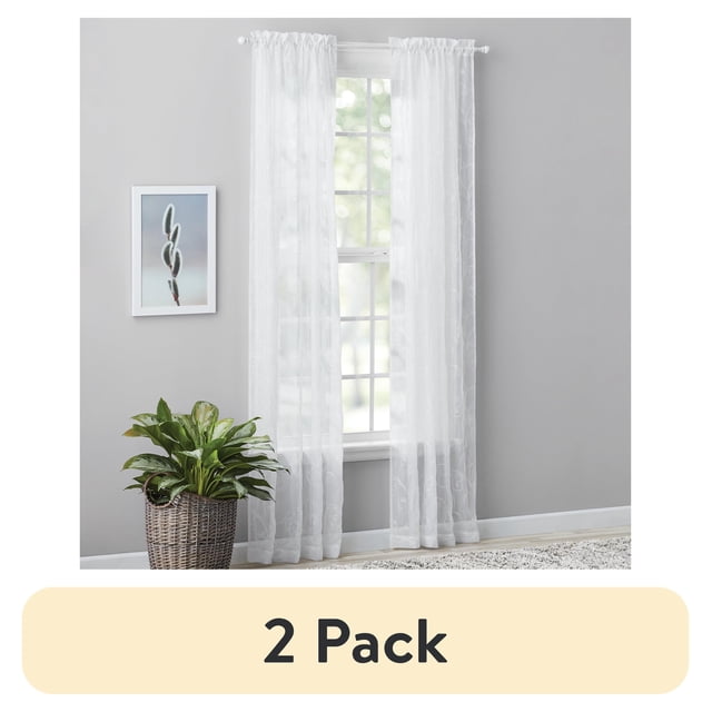 (2 pack) Mainstays Embroidered Scroll Rod Pocket Sheer Curtain Panel, 1 ...