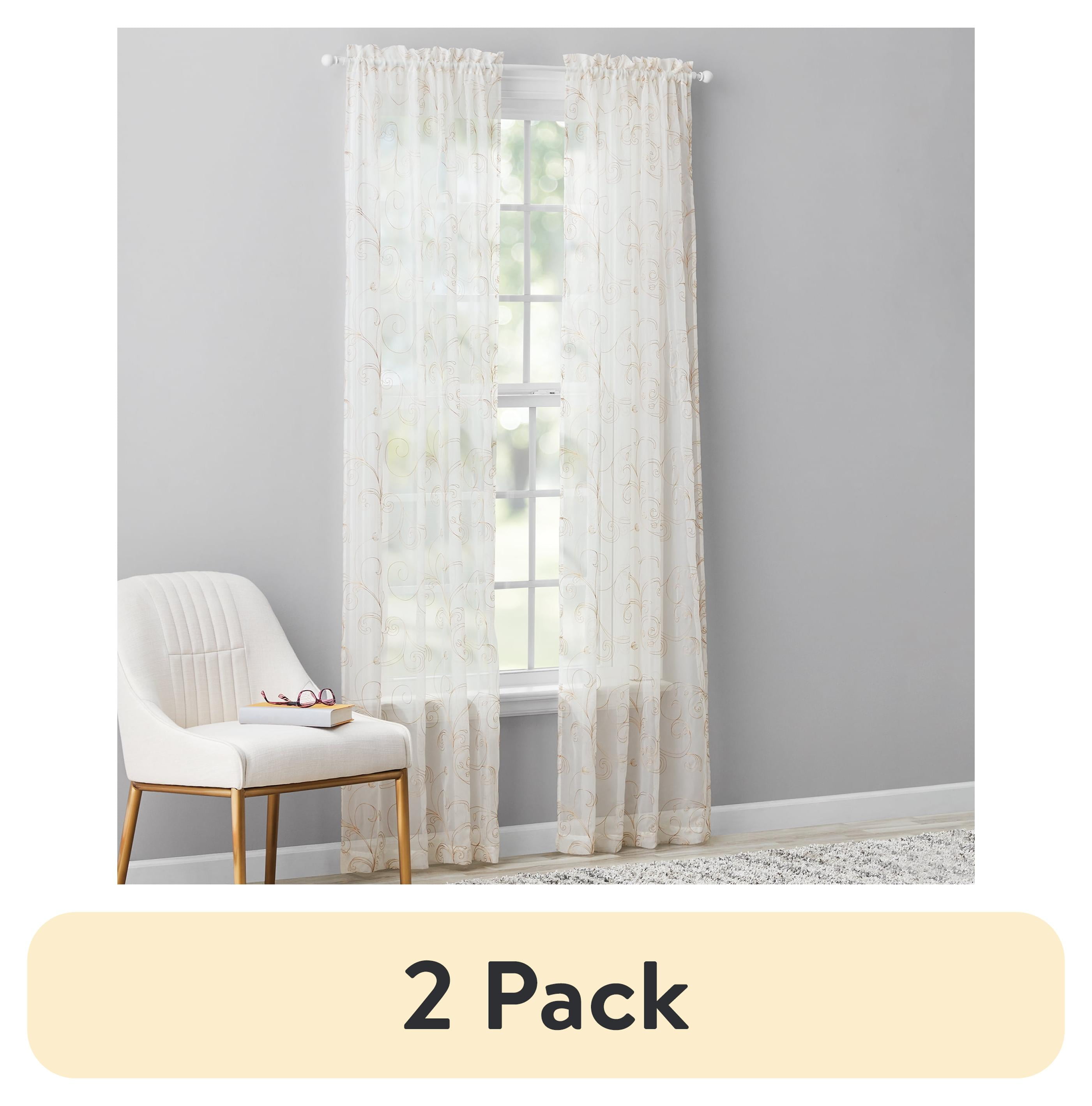 (2 pack) Mainstays Embroidered Scroll Sheer Single Curtain Panel, Ivory ...