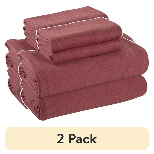 (2 pack) Mainstays Extra Soft Adult Jersey Bed Sheet Set, Full, Red ...
