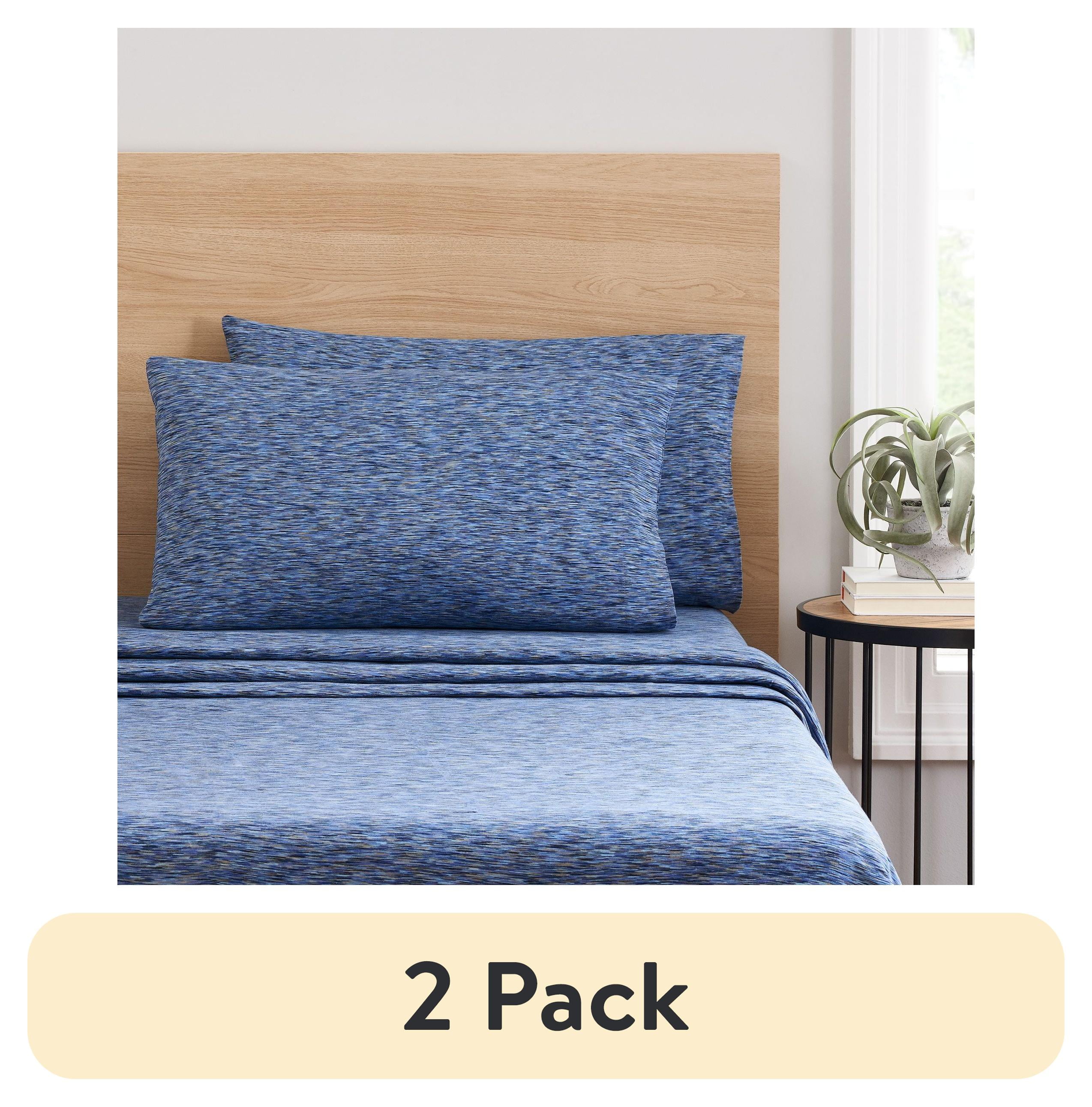 (2 pack) Mainstays Extra Soft Adult Jersey Bed Sheet Set, King, Blue ...