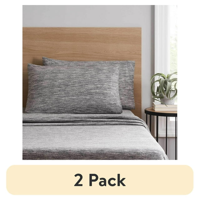 (2 pack) Mainstays Extra Soft Adult Jersey Bed Sheet Set, King, Grey ...