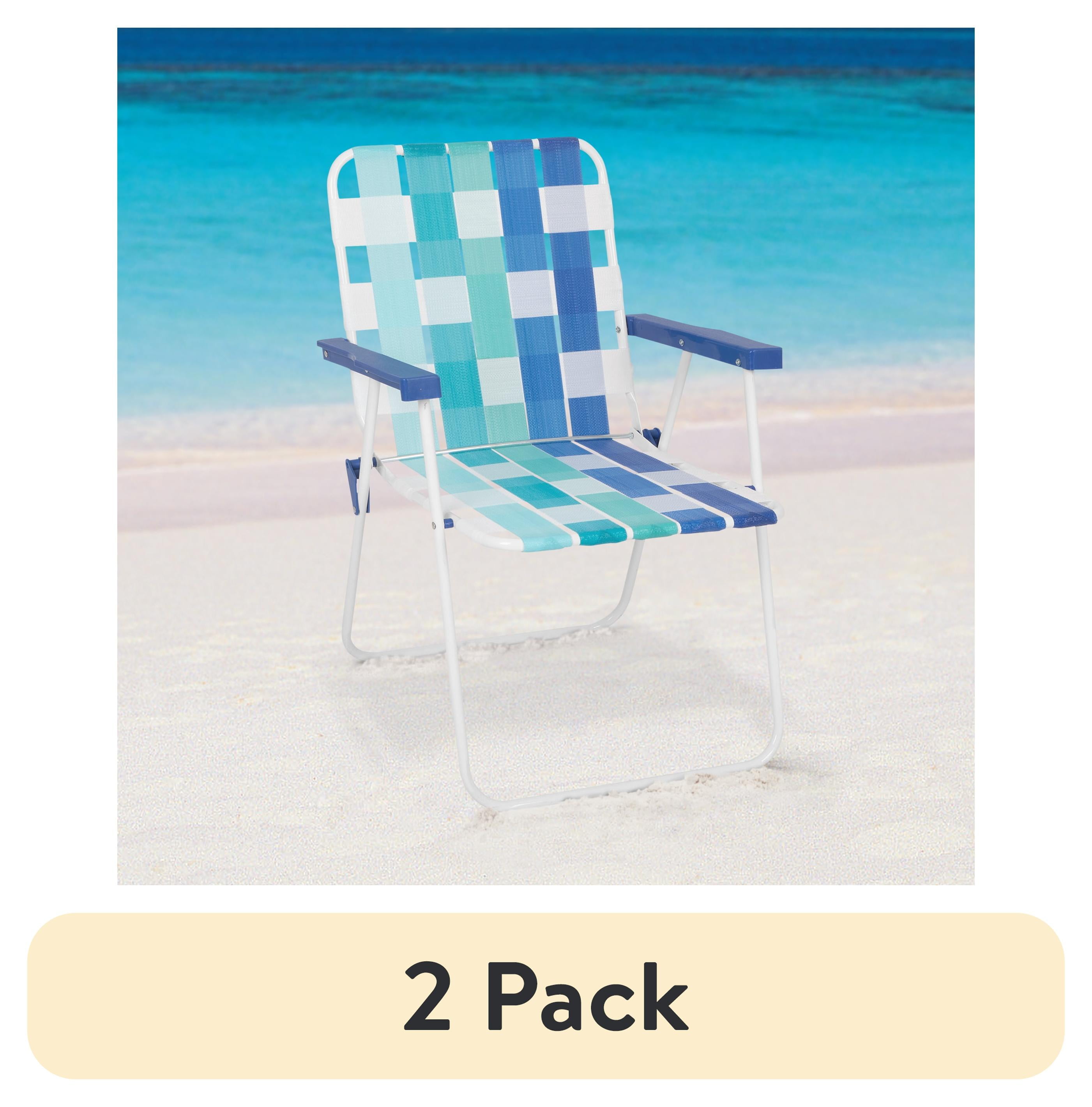 (2 pack) Mainstays Folding Beach Web Fabric Chair, Blue Tonal Stripe ...