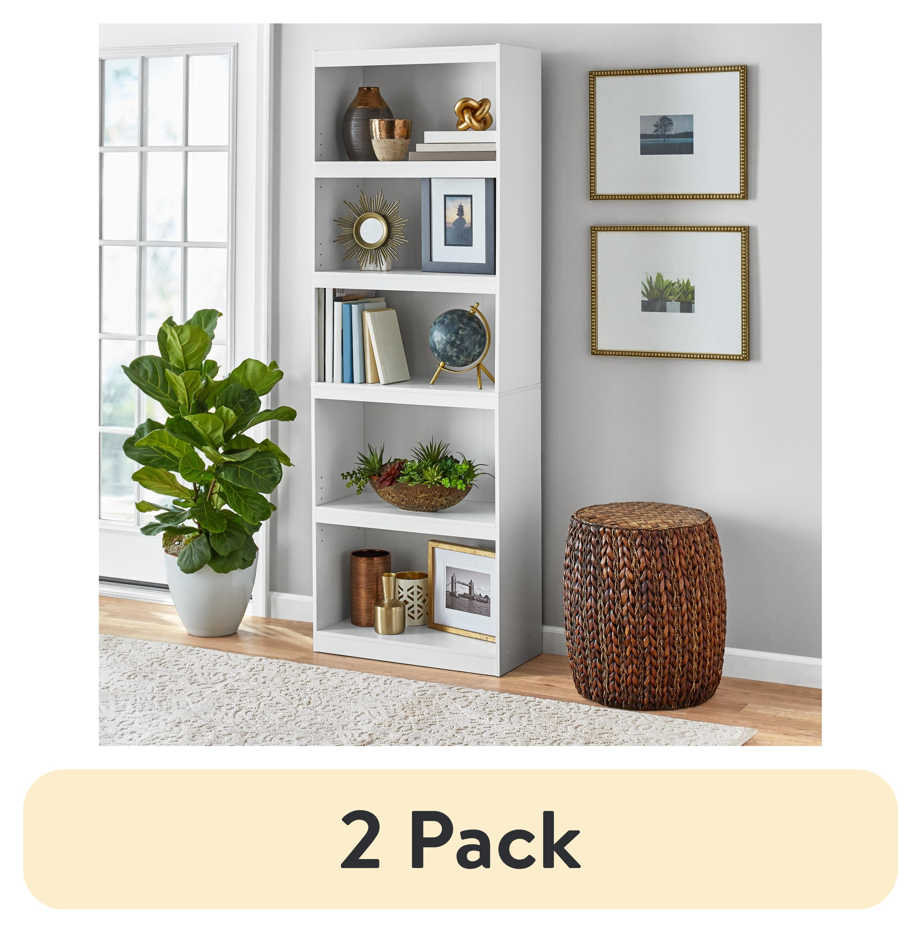 (2 pack) Mainstays Framed 5-Shelf Bookcase with Adjustable Shelves ...