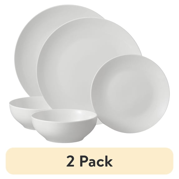(2 pack) Mainstays Glazed White Stoneware Dinnerware Set, 12-Pieces ...