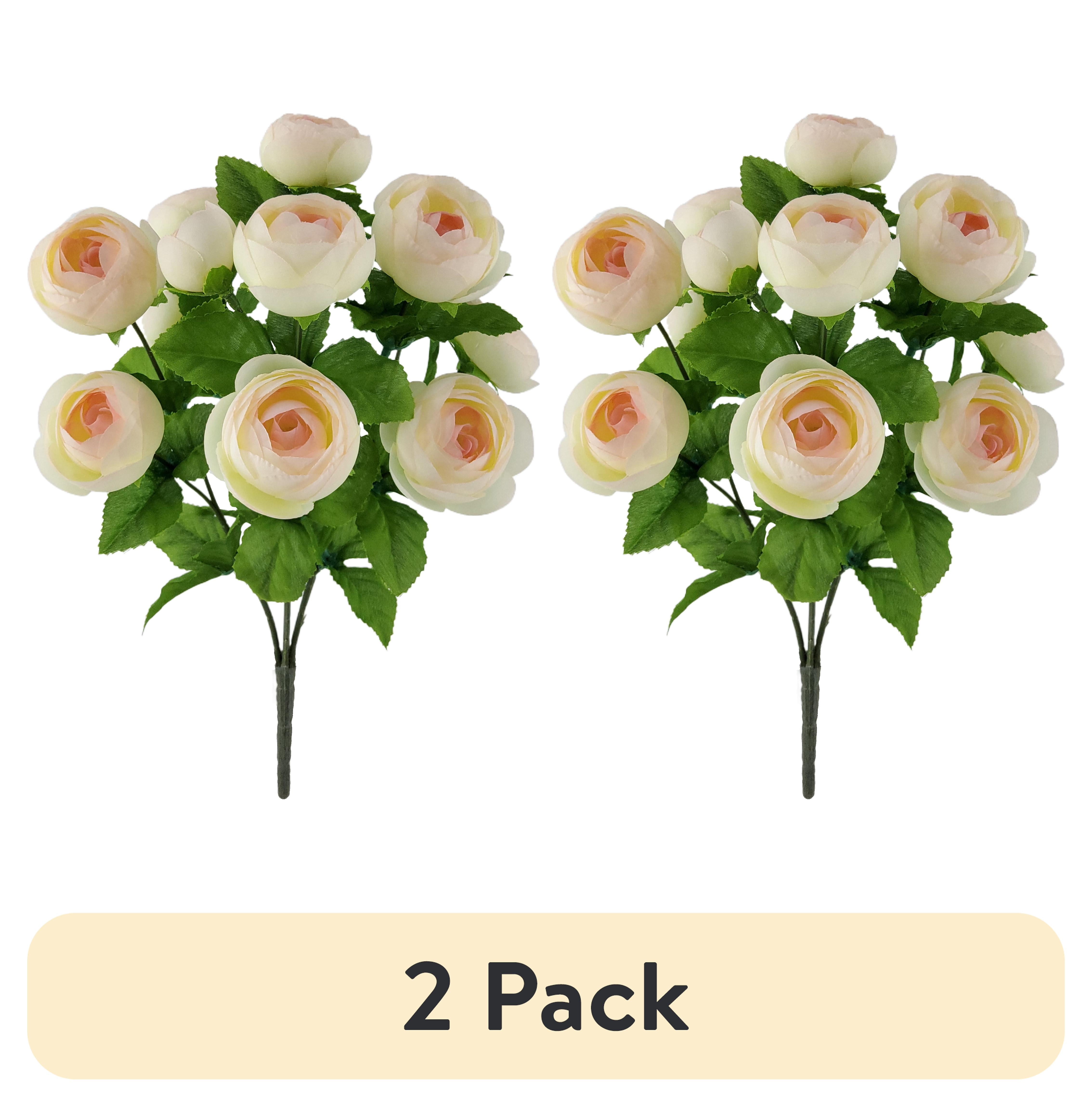 (2 pack) Mainstays Indoor Artificial Flower Ranunculus Bush, Lt Pink ...