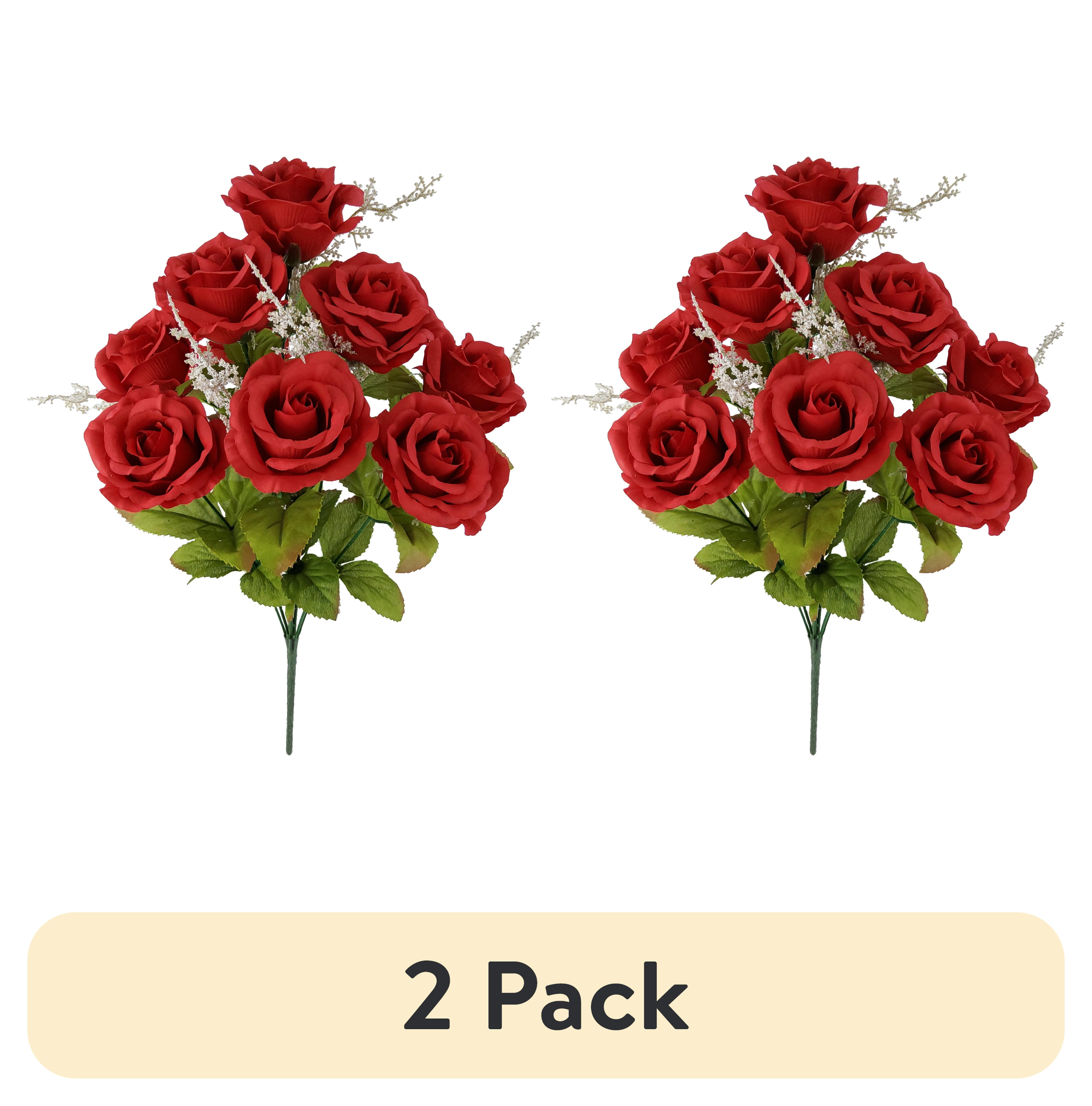 (2 pack) Mainstays Indoor Artificial Rose Bush, Red Color, Assembled ...