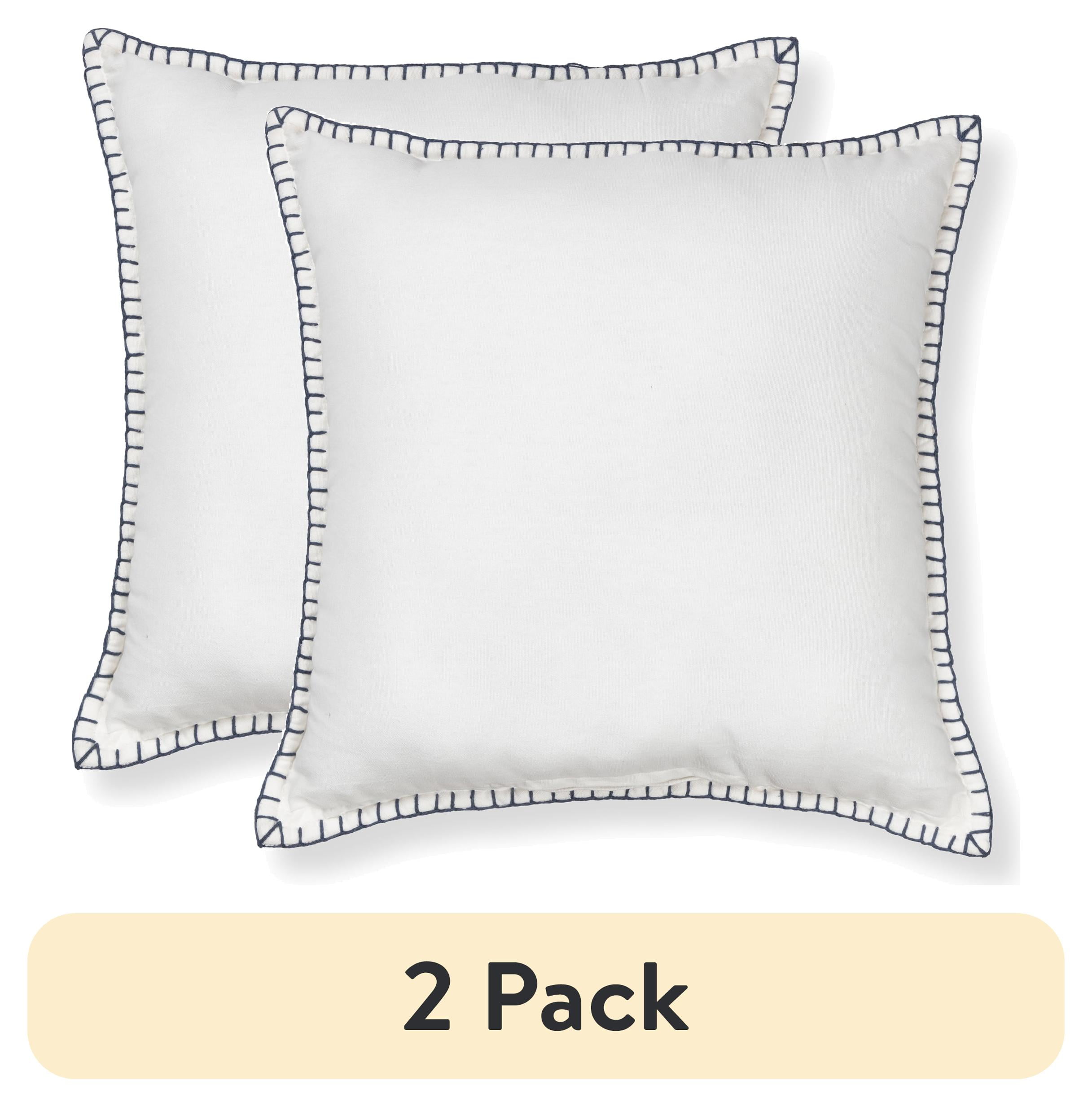 Mainstays 22x22 Ivory Decorative Pillow with Blue Whipstitch Edge Home ...